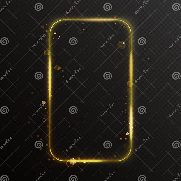 Gold Glowing Smartphone Looking Frame Rectangular Frame, Light Effect Lines with Flying Abstract ...