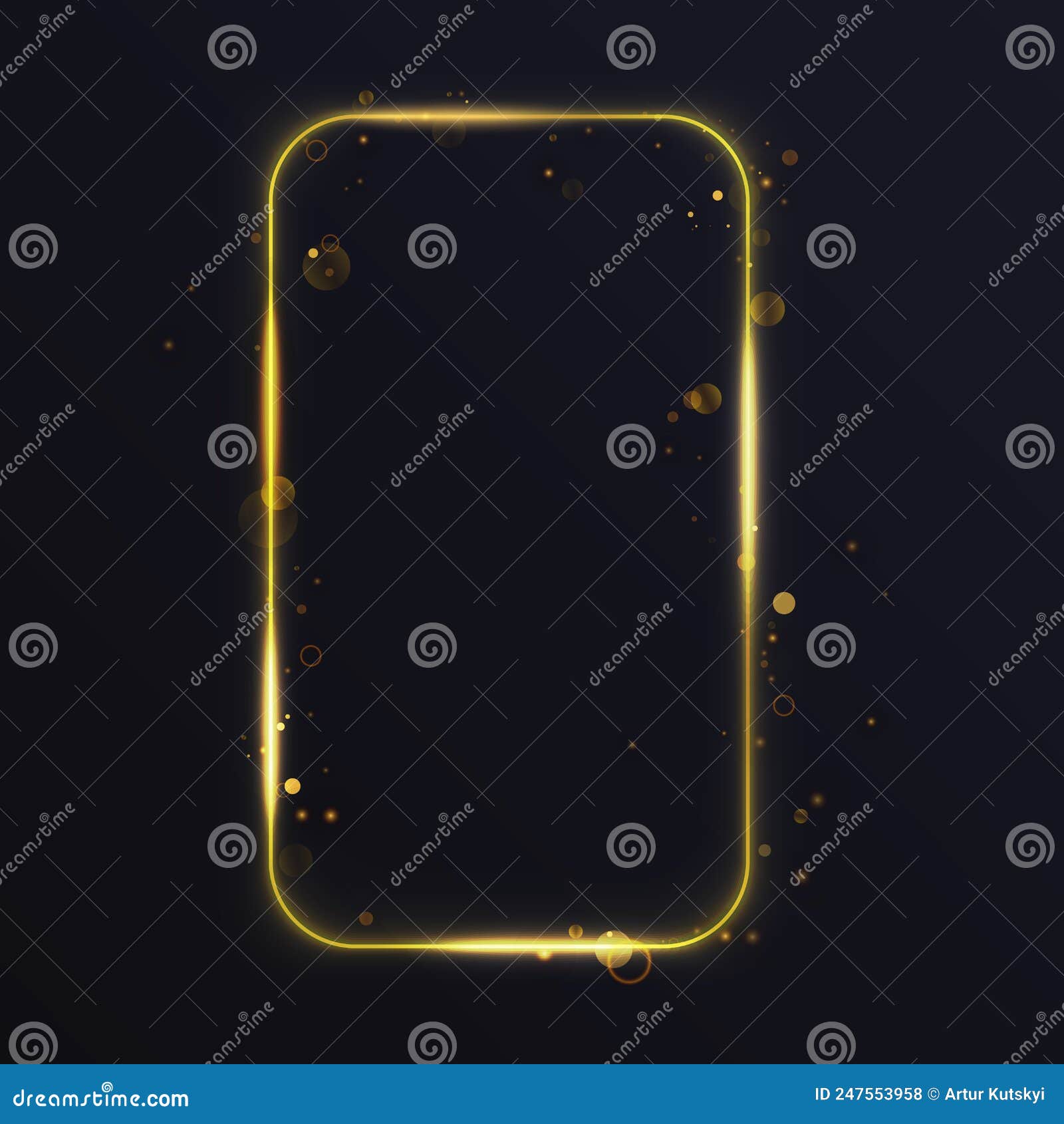 Gold Glowing Smartphone Looking Frame Rectangular Frame, Light Effect ...