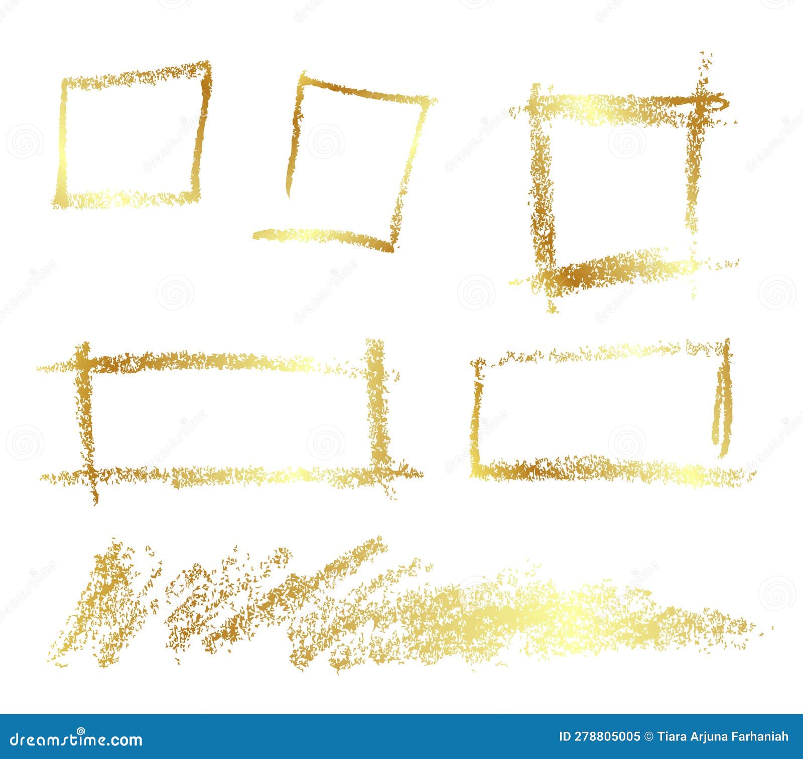 Gold Golden Crayon Square Rectangle and Scribble, Vector Simple Sketch ...