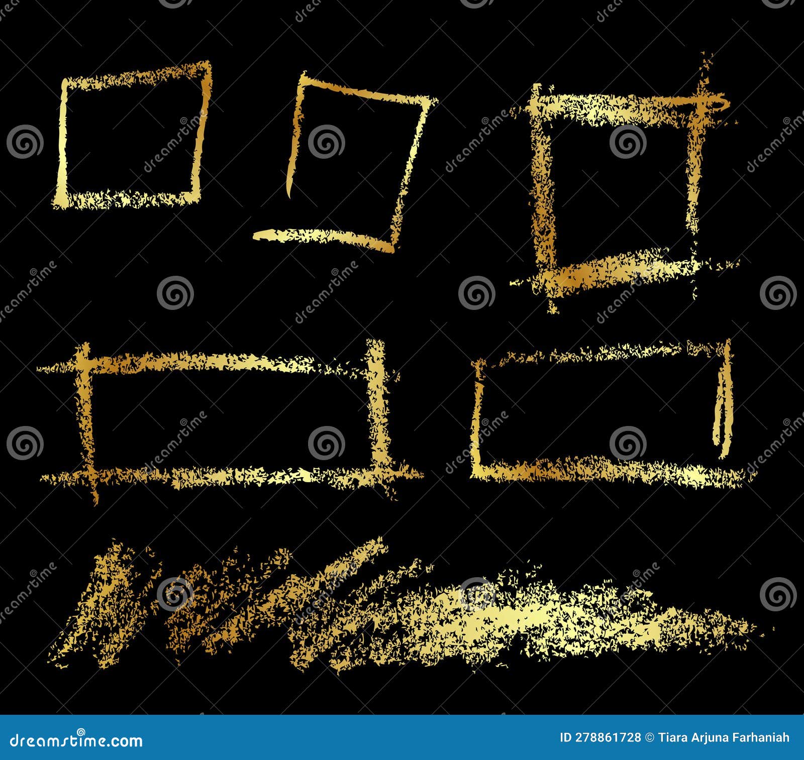 Gold Golden Crayon Square Rectangle and Scribble, Vector Simple Sketch ...