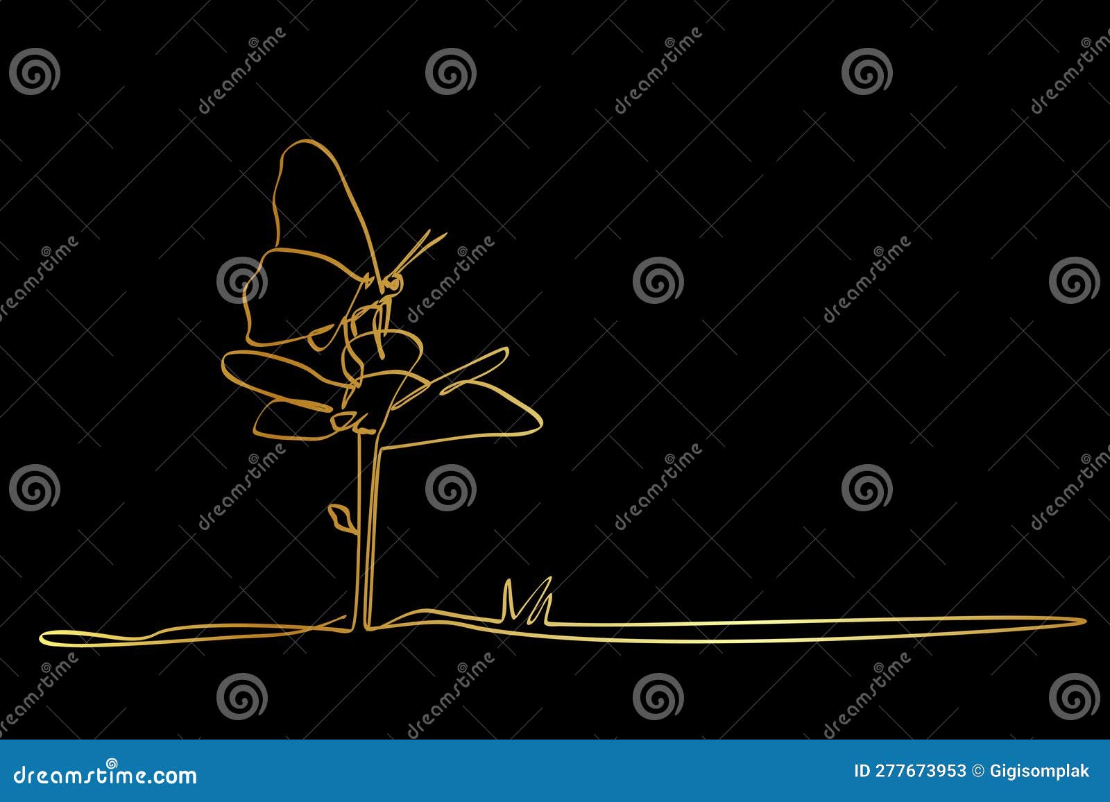 Gold Golden Vector Simple Single or One Continuous Fly Butterfly Stock ...