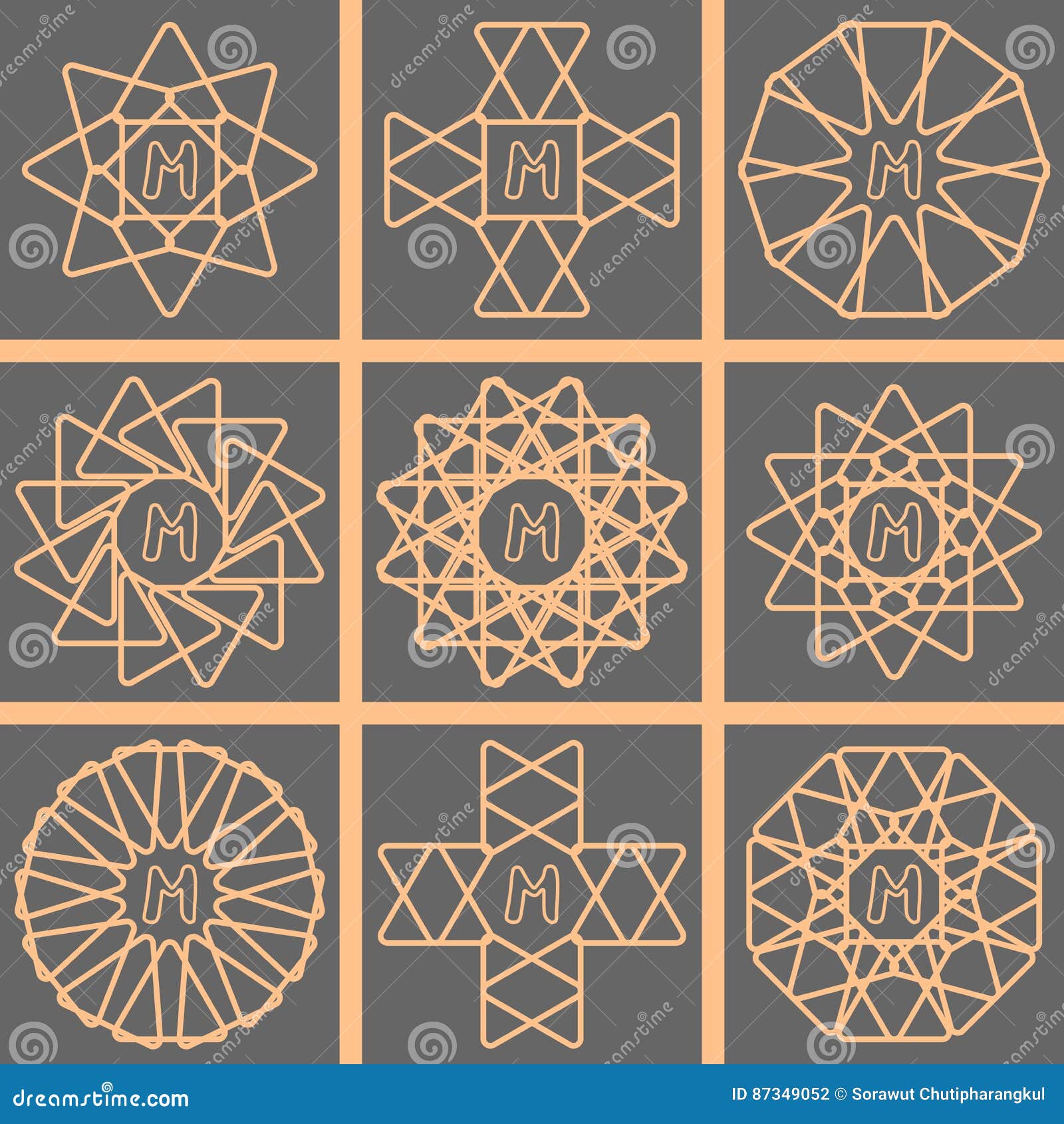 Gold Graceful Line Monogram Logo Set Stock Vector - Illustration of ...