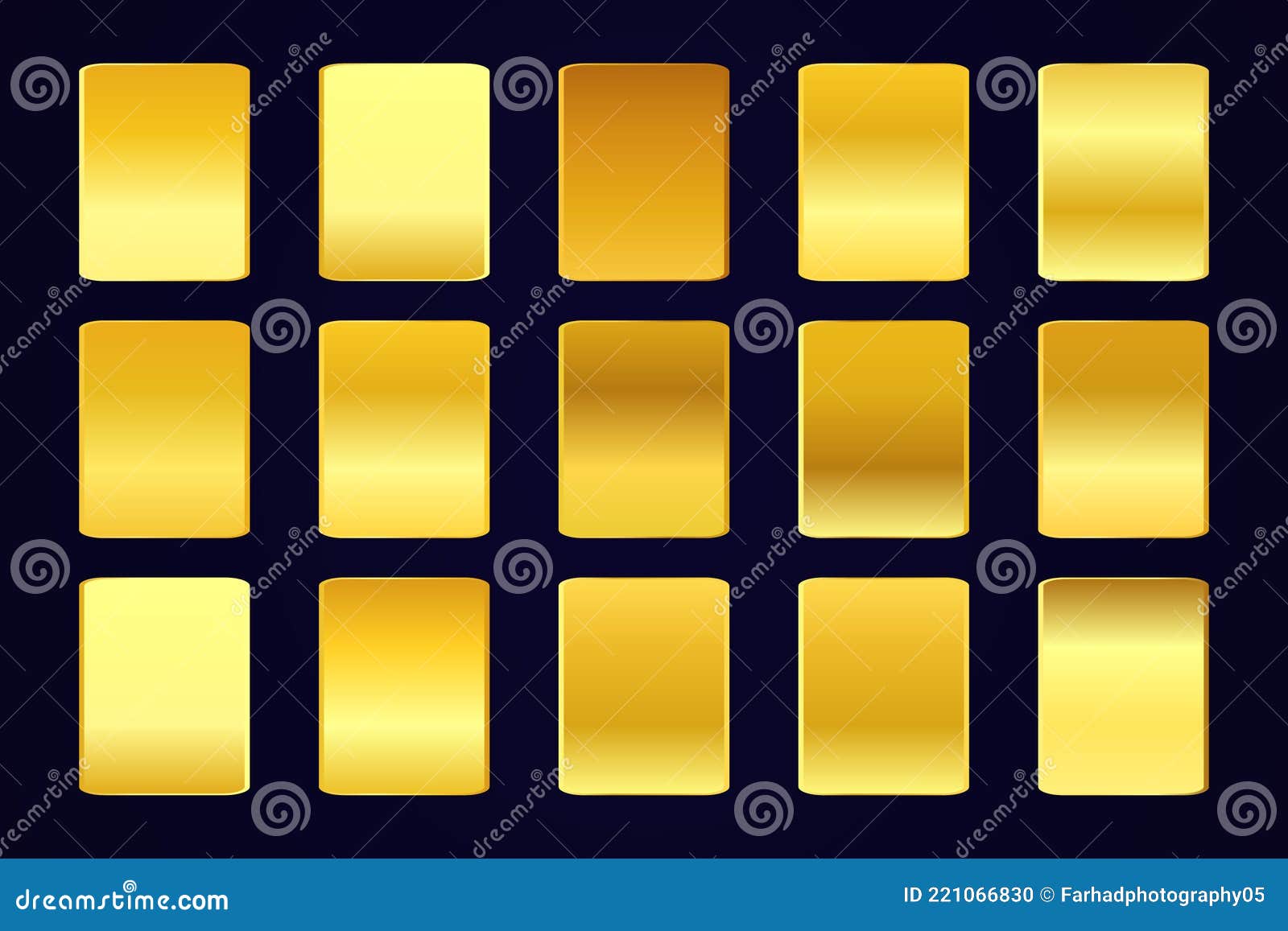 Gold Gradient Color Set, Gold Metallic Gradient Color Vector, Gradient ...