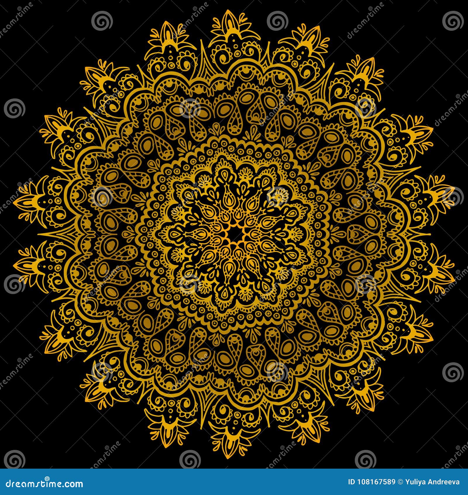 Gold Gradient Vector Intricate Lace. Oriental Ethnic Pattern Stock ...