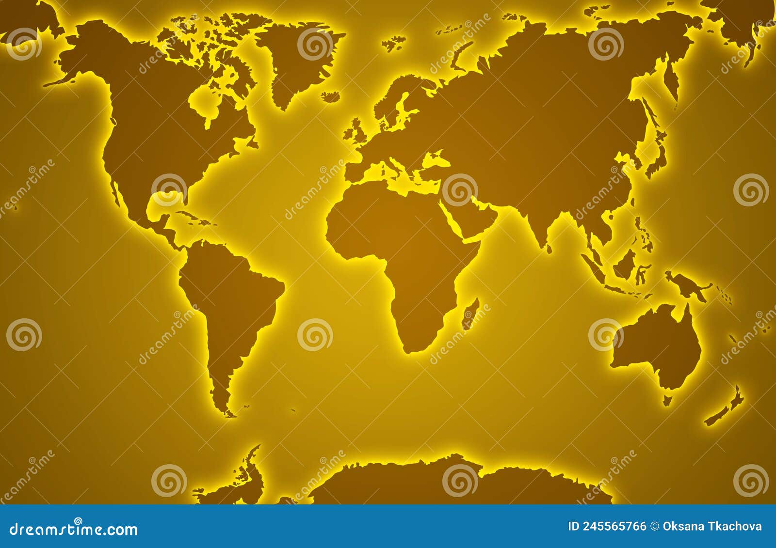 Gold Gradient World Map with Illuminated Continents Stock Illustration ...