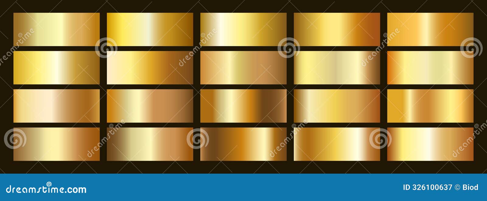 Gold Gradients Set. Metallic Golden Colour Gradation Vector Backgrounds ...