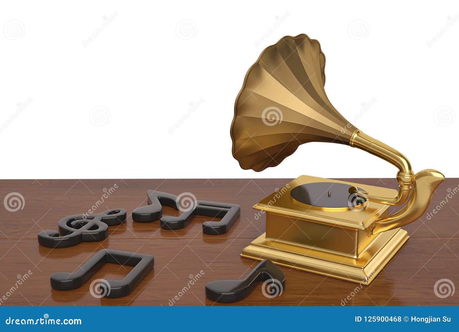 Gold Gramophone and Music Notes.3D Illustration. Stock Illustration ...