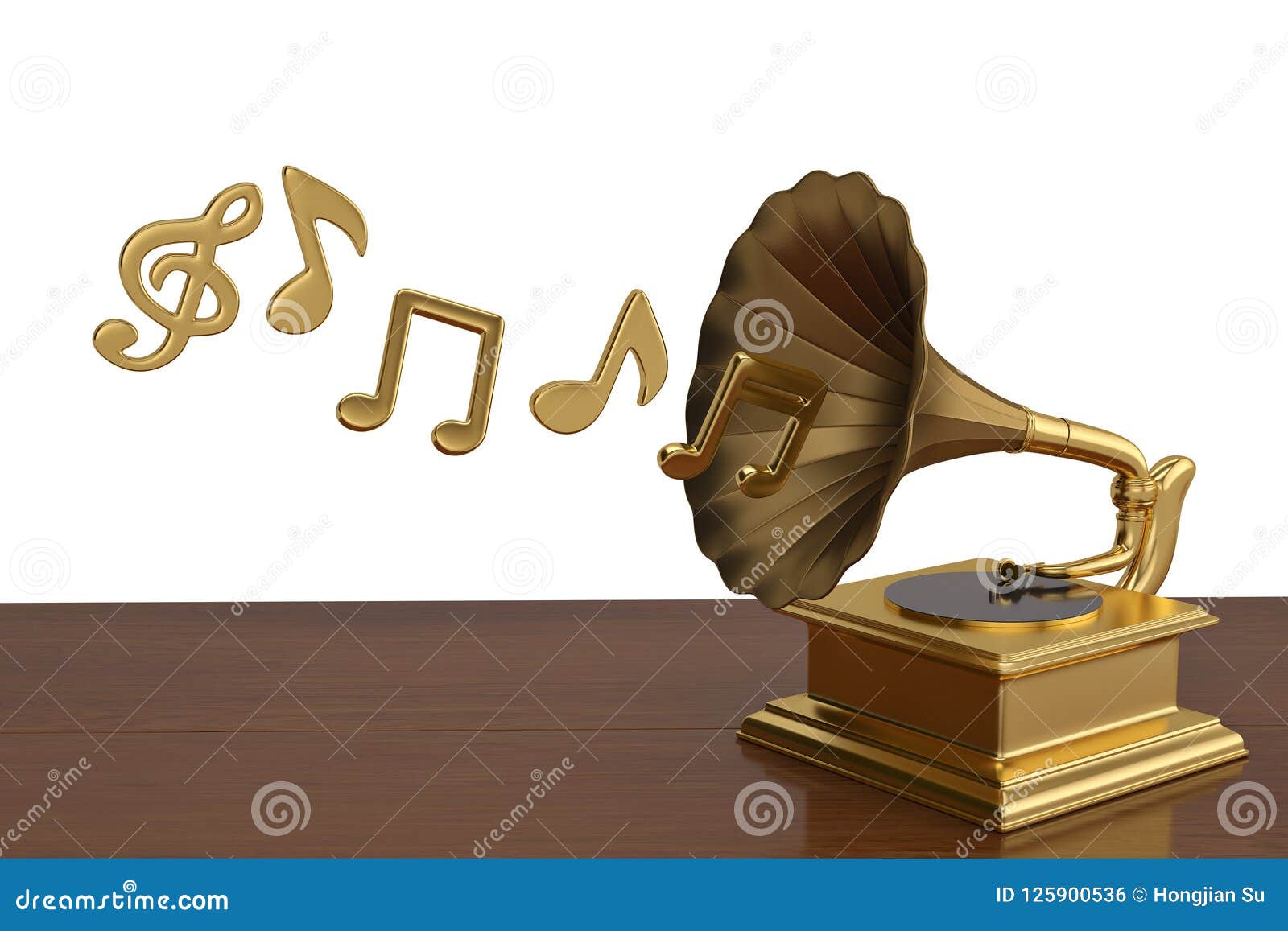 Gold Gramophone and Music Notes.3D Illustration. Stock Illustration ...