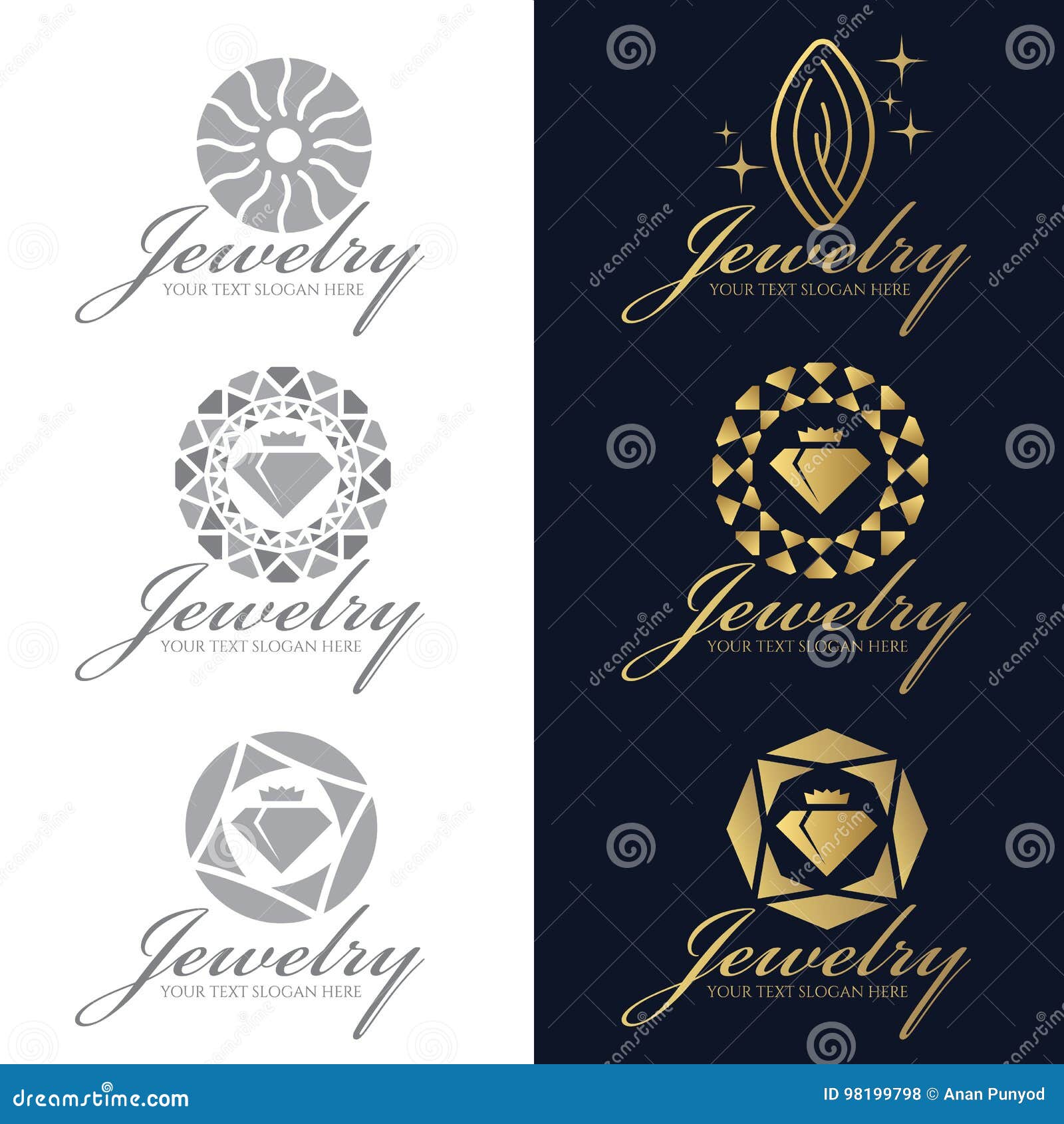 Gold and Gray Jewelry Logo Vector Set Design Stock Vector ...