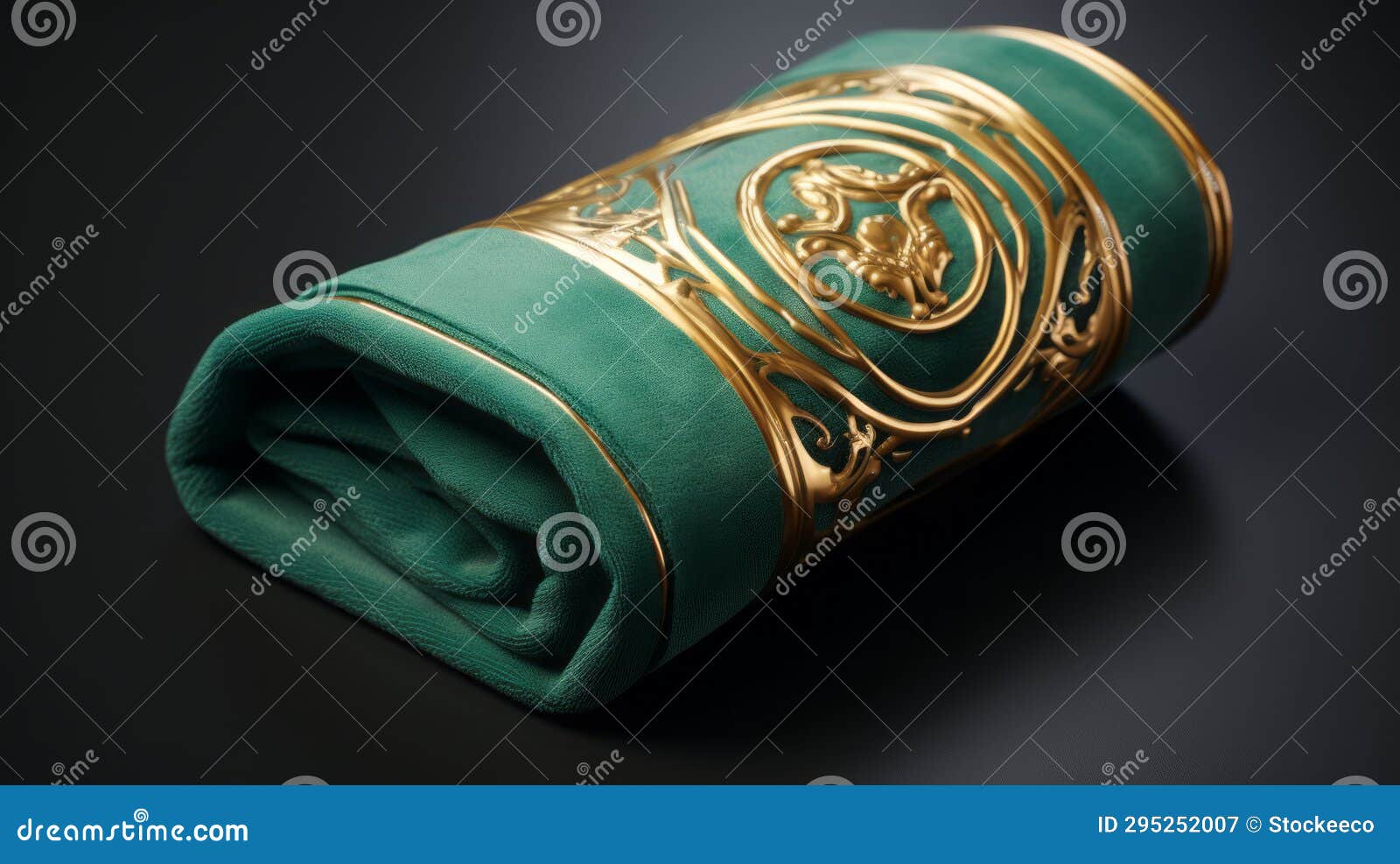 Luxurious Green Scroll with Gold Design - Exquisite Craftsmanship Stock ...