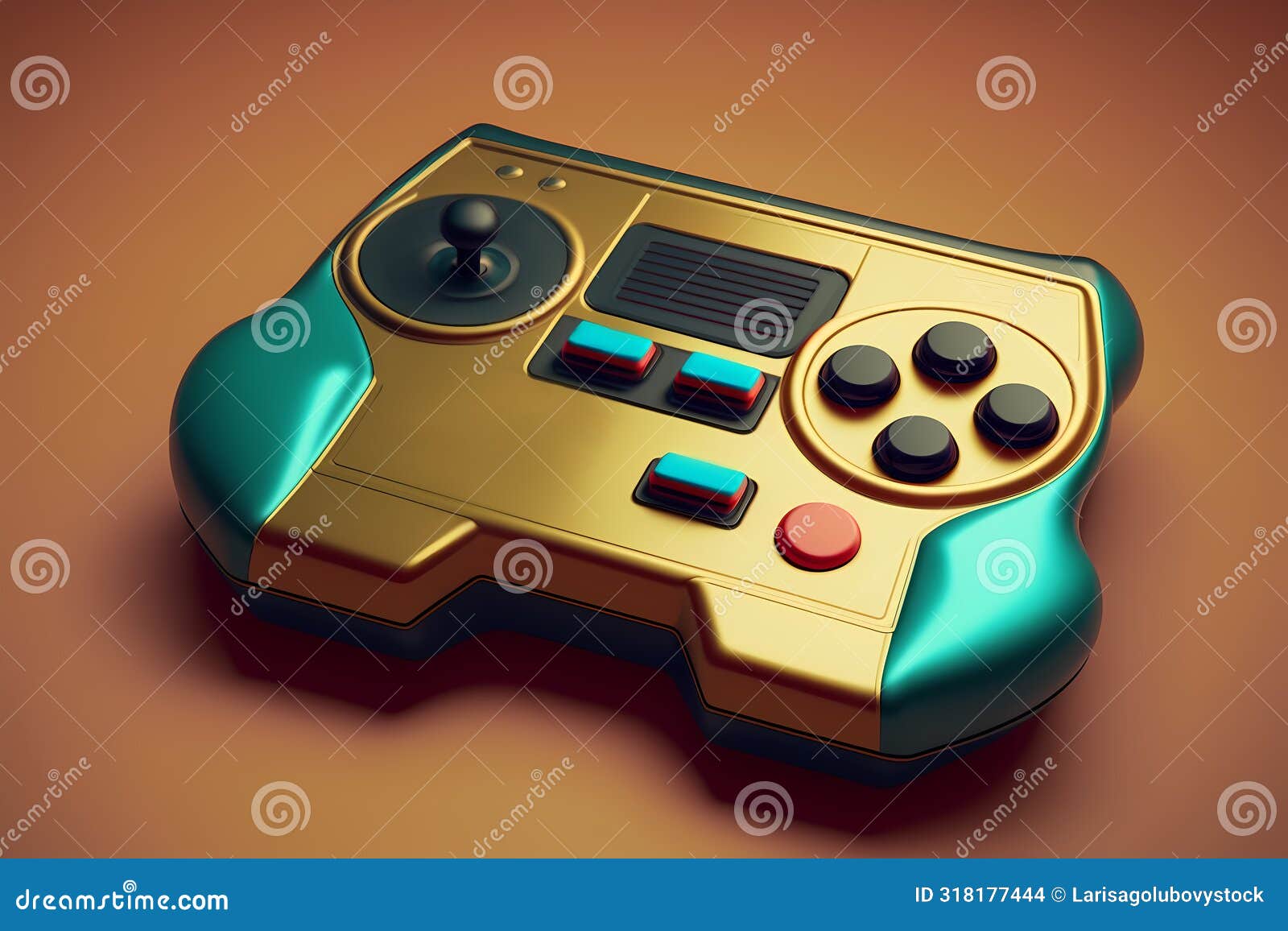 Gold and Green Video Game Controller with Red Button. Stock Photo ...