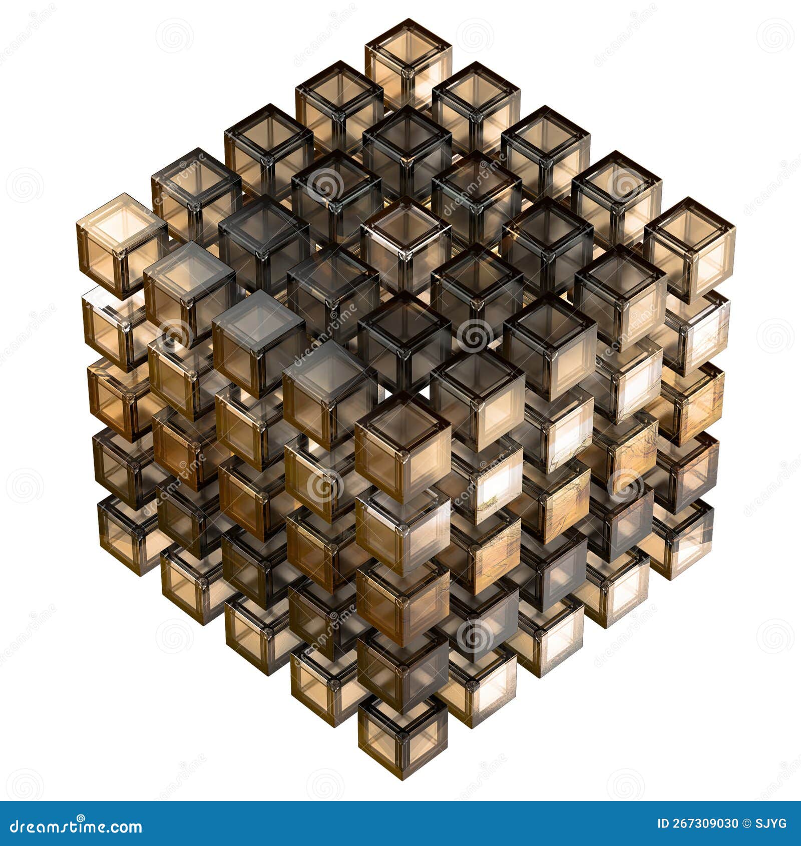 Gold Grid-aligned Glass-textured Cube Set Geometry Abstract, Dramatic, Passionate, Luxurious and ...