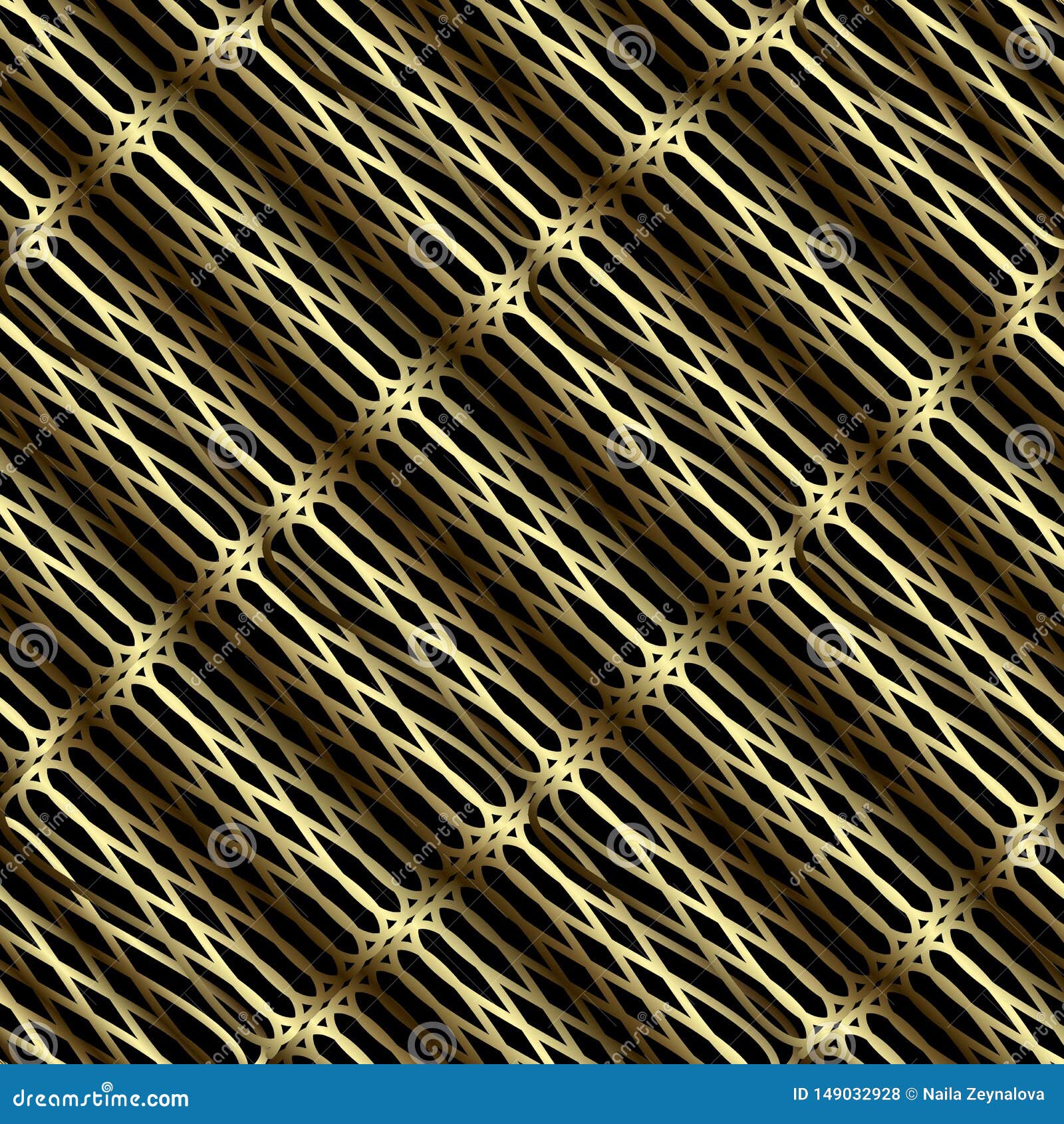 Gold Grid 3d Seamless Pattern. Ornamental Vector Abstract Lattice ...