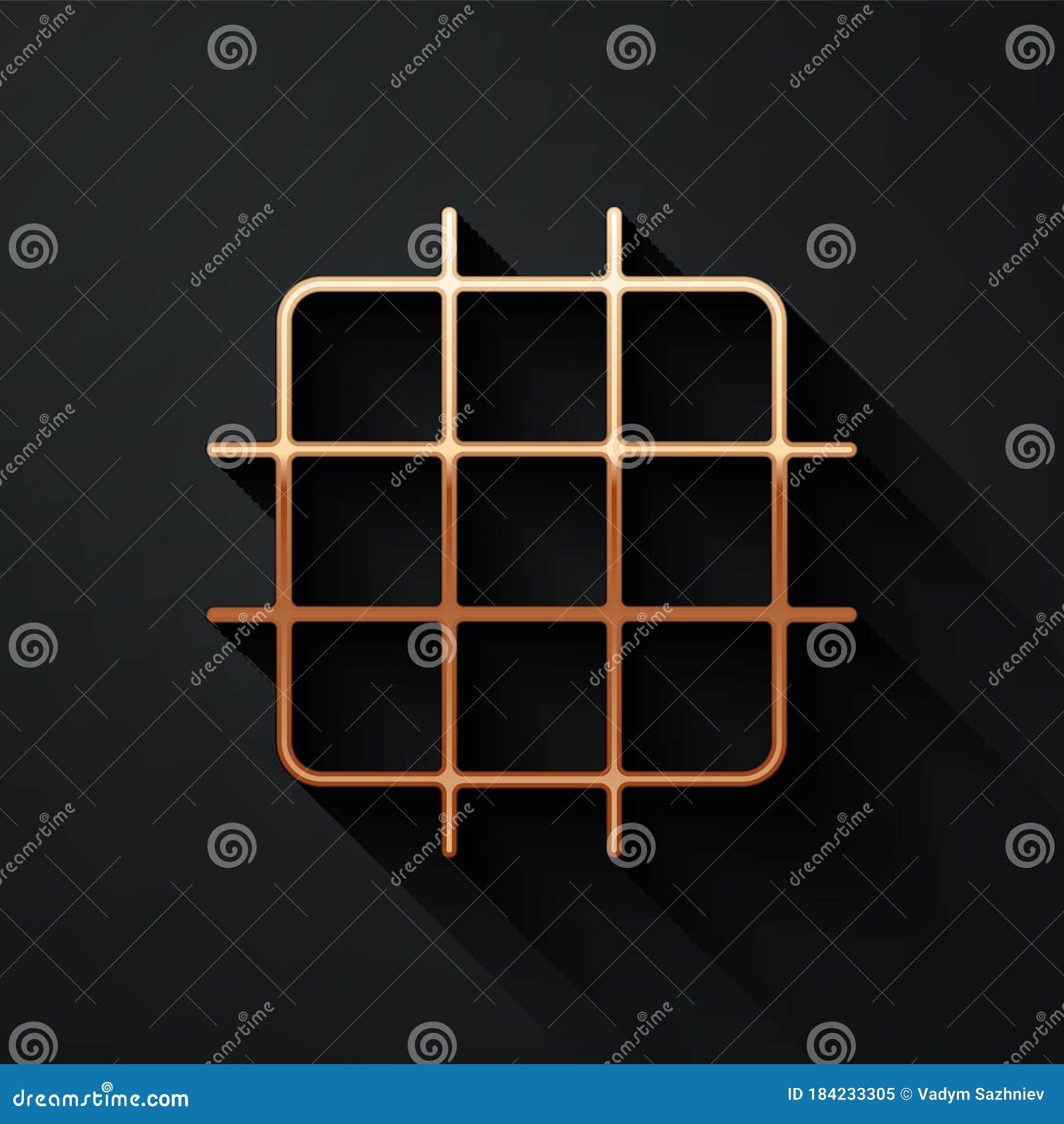 Gold Grid Graph Paper Icon Isolated on Black Background. Long Shadow ...