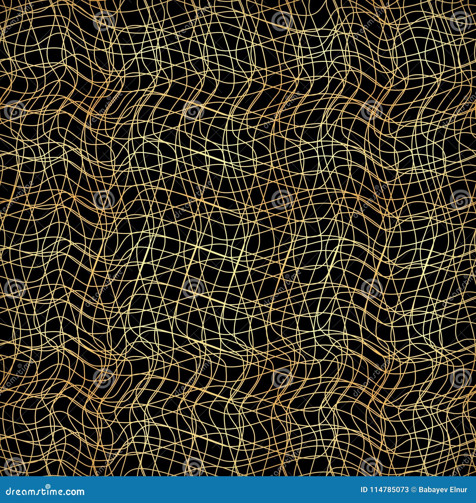 Gold Grid Pattern of Curved Lines, Chaos, Seamless Background. Stock ...