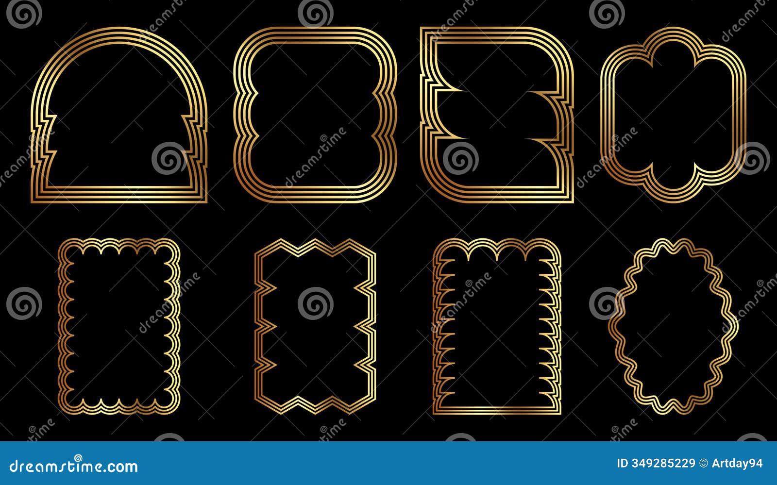 Gold Groovy Border Frames With Wavy Golden Lines Royalty-Free Stock ...