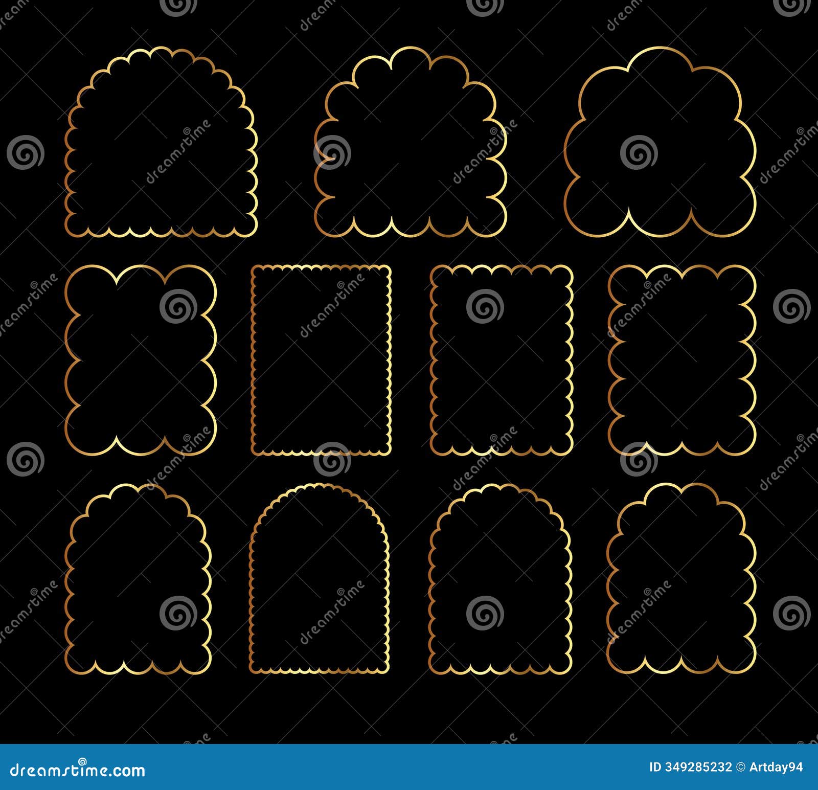 Gold Groovy Border Frames With Wavy Golden Lines Royalty-Free Stock ...