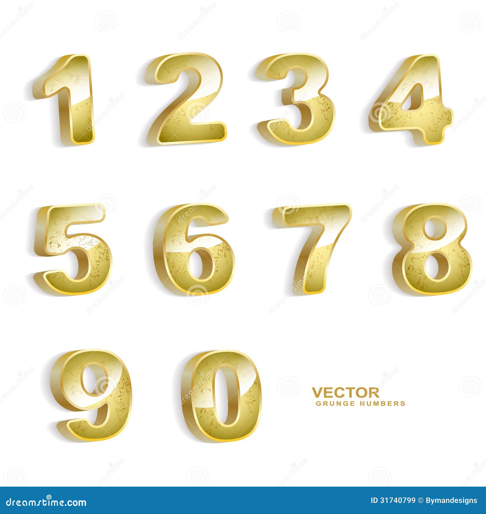 Gold grunge 3D numbers stock vector. Illustration of math - 31740799