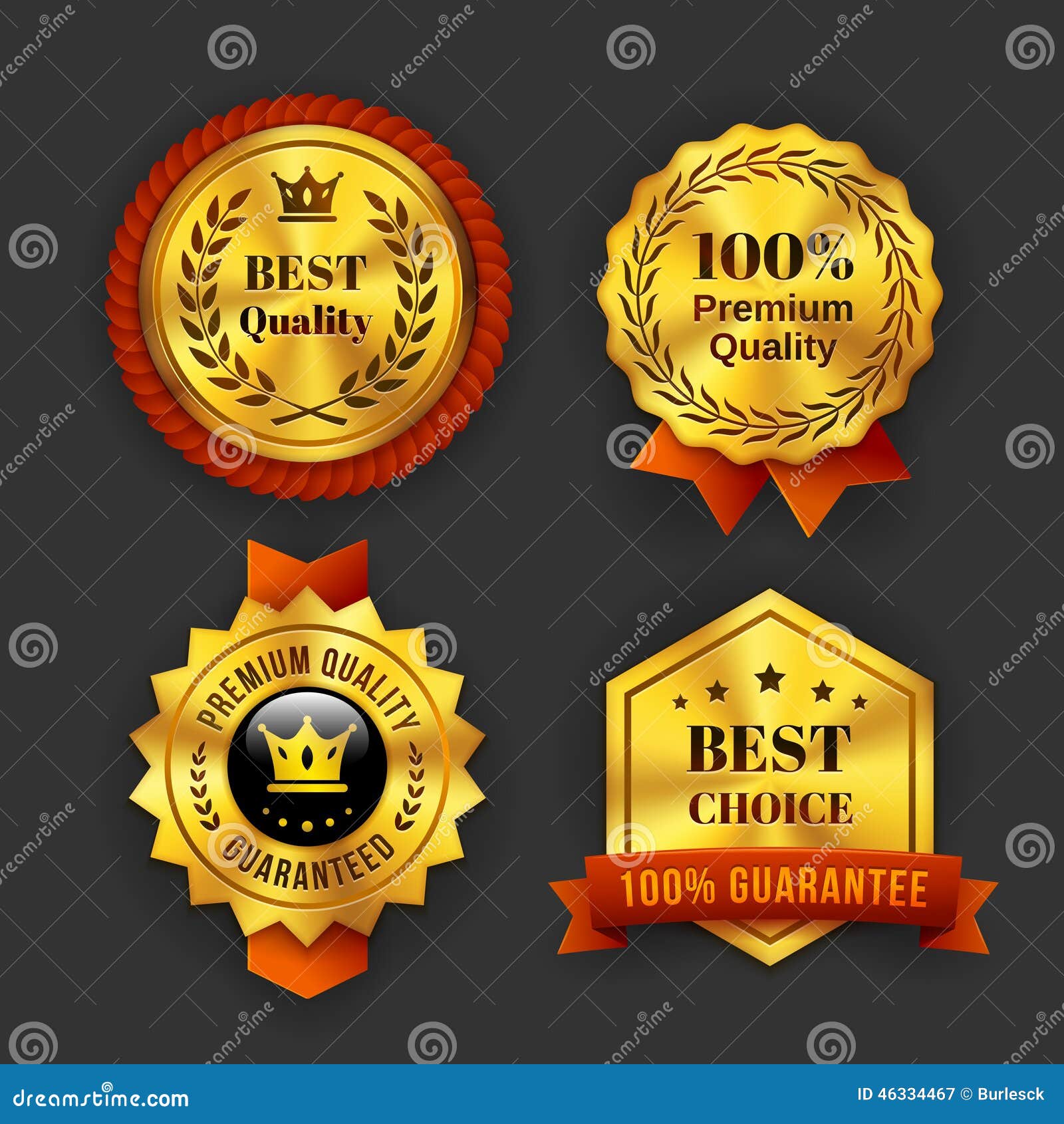 Gold Guaranteed Labels stock vector. Illustration of certificate - 46334467