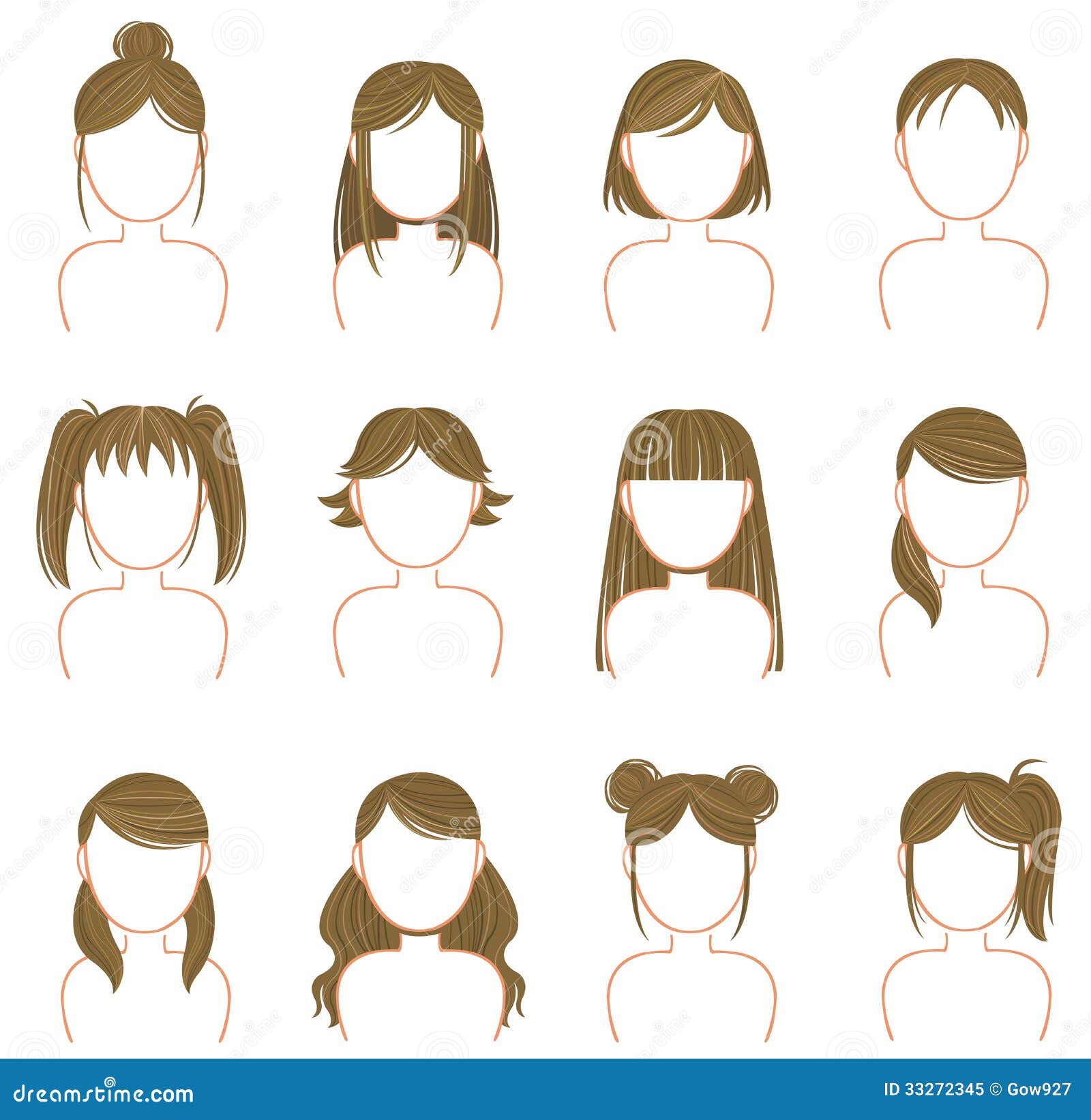 Gold Hairstyle Icon Collection Set Stock Vector - Illustration of head ...