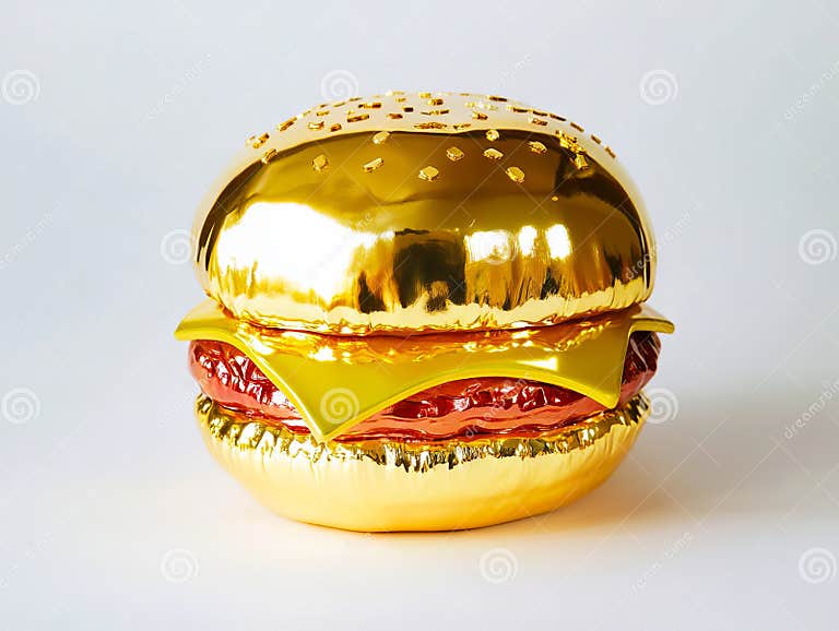 A Gold Hamburger Shaped Box on a White Surface Stock Image - Image of ...