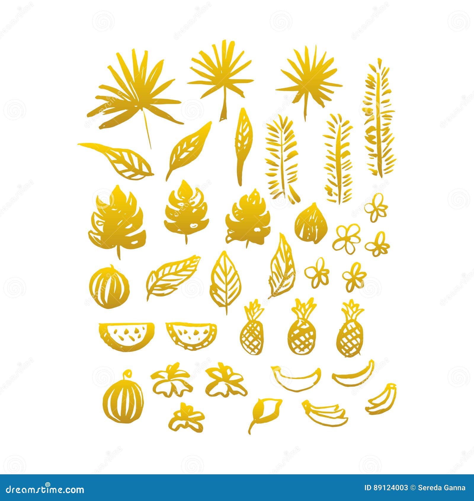 Gold Hand Drawn Plants stock vector. Illustration of happy - 89124003