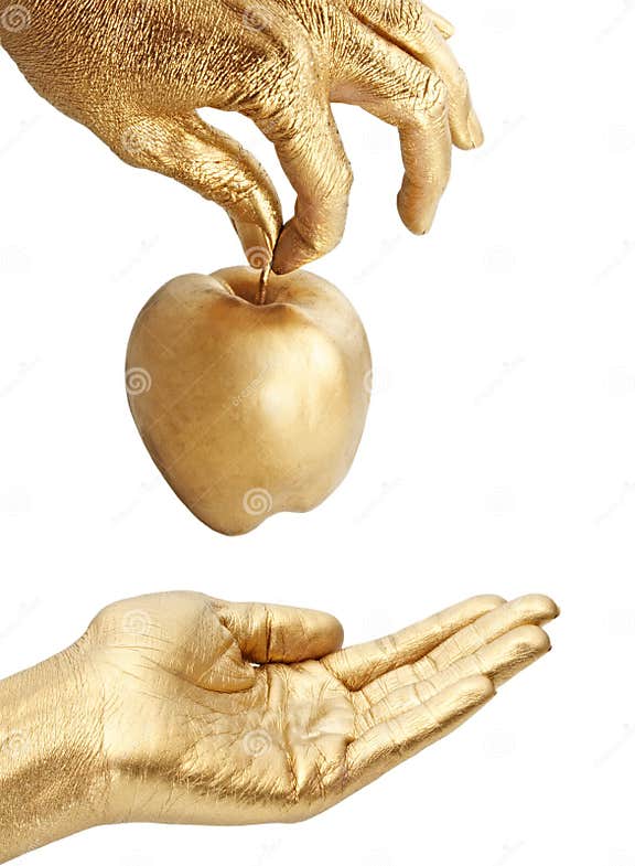 Gold hand giving apple stock photo. Image of isolated - 4591294