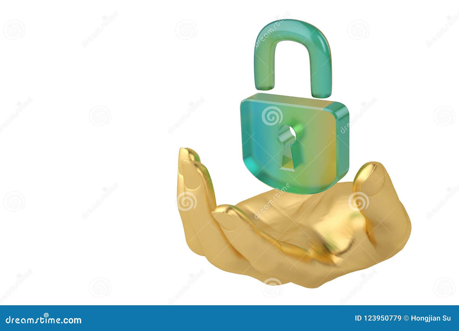 Gold Hand and Lock Icon,3D Illustration. Stock Illustration ...