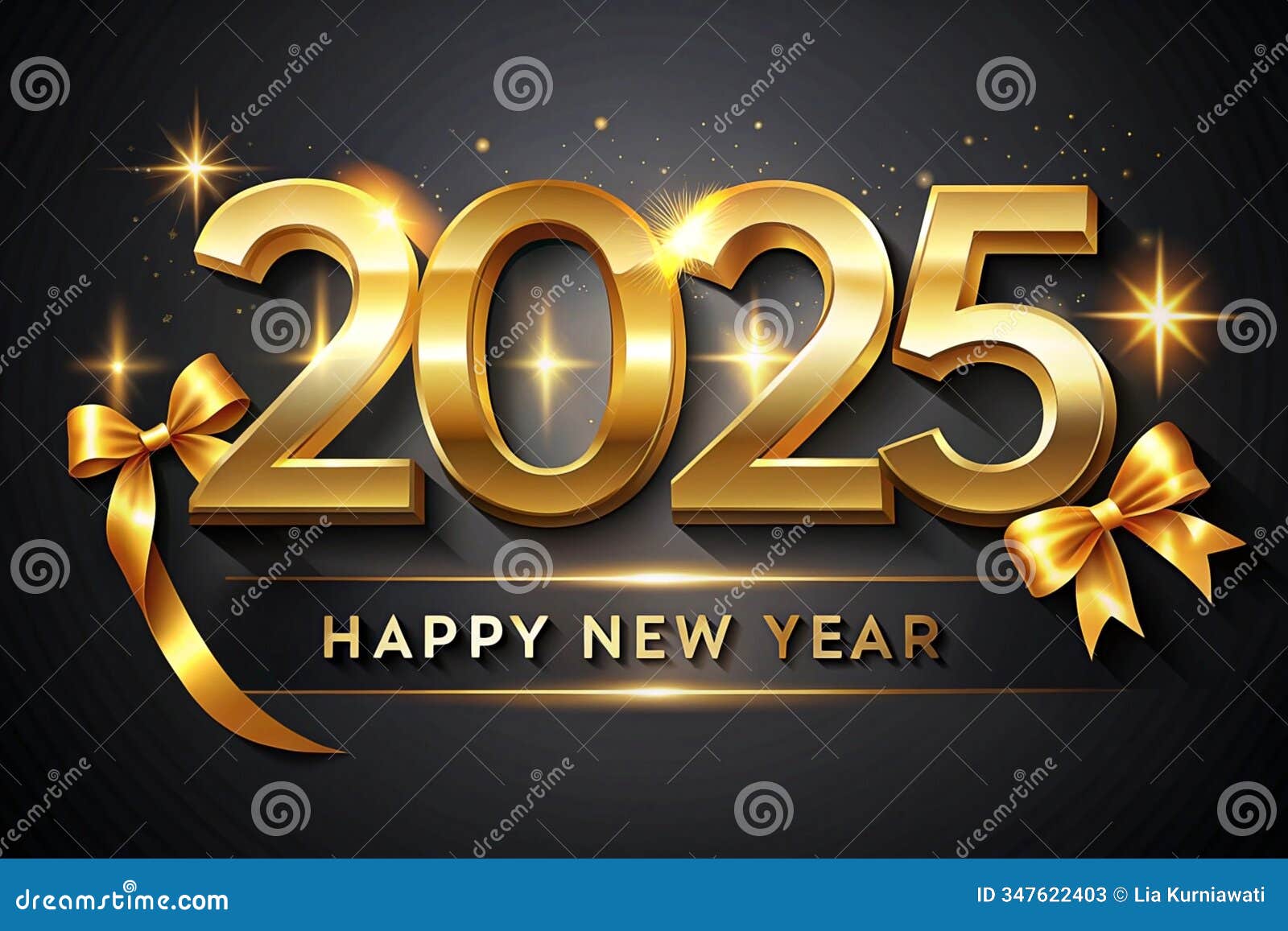 Gold 2025 Happy New Year Greeting with Bows and Sparkles Stock ...