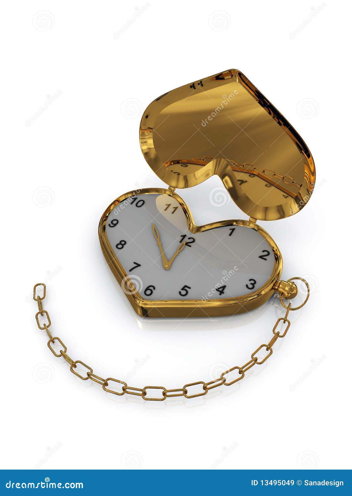 Gold Heart-clock with Chain Stock Illustration - Illustration of beat ...
