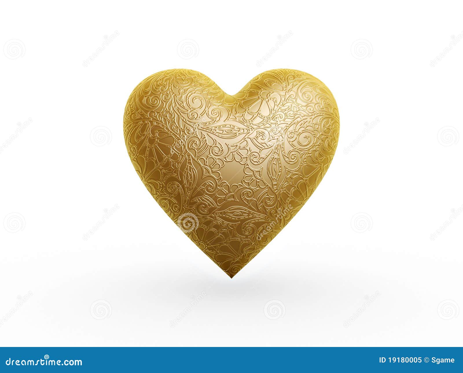 Gold Heart with Flower Pattern Stock Illustration - Illustration of ...