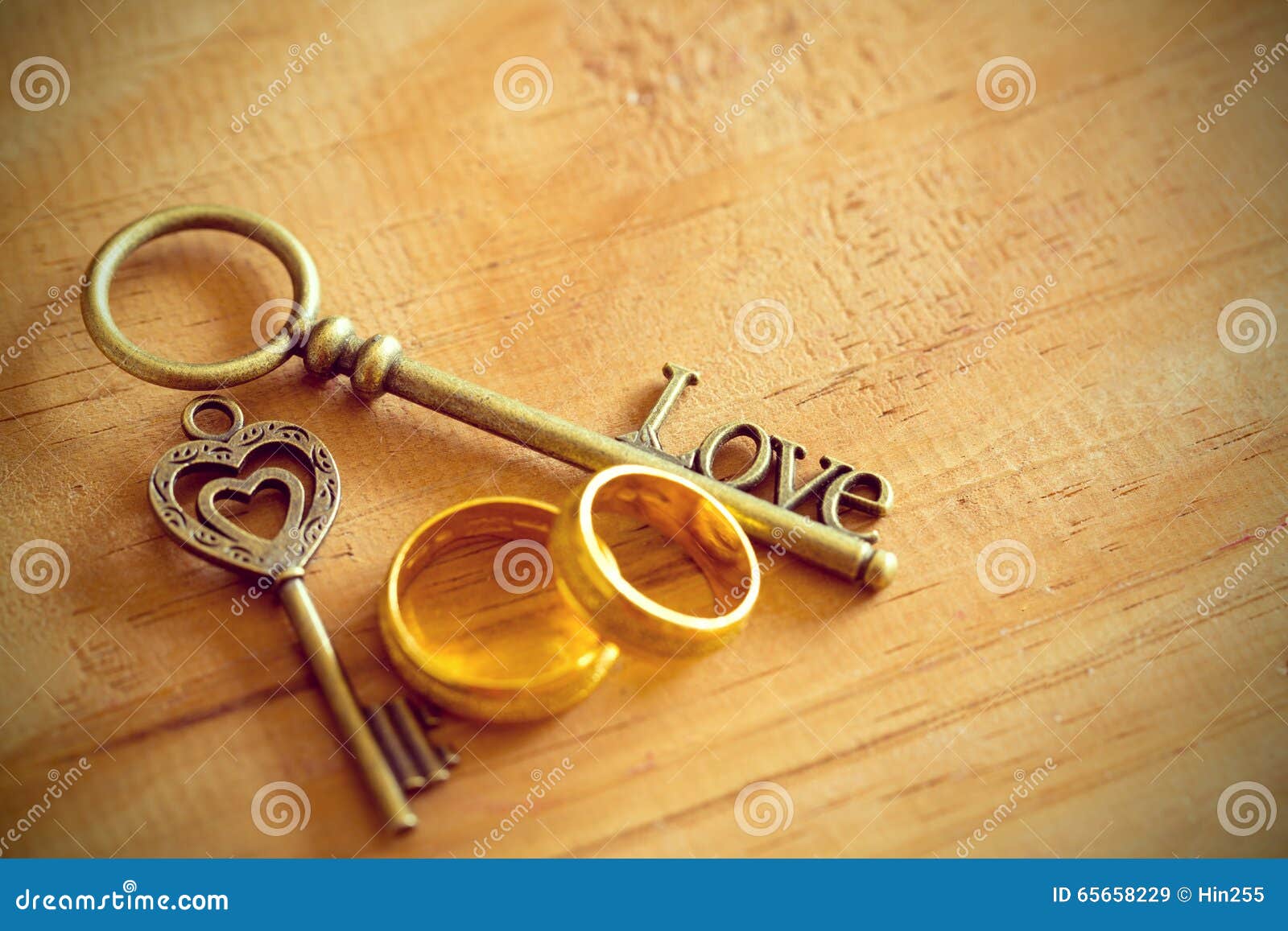Gold Heart Key and Engagement Ring Stock Image - Image of romantic ...