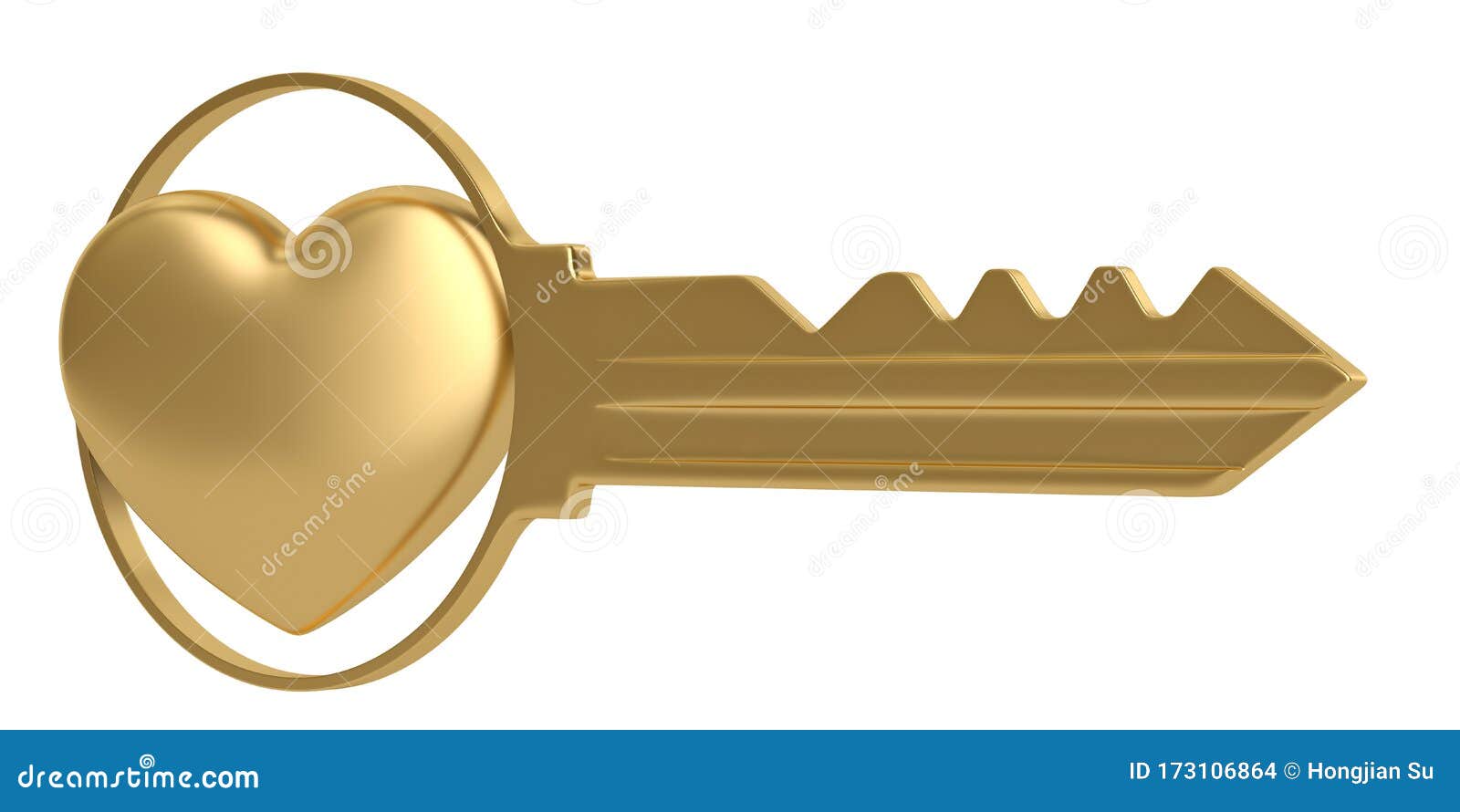 Gold Heart Key Isolated on White Background 3D Illustration Stock ...