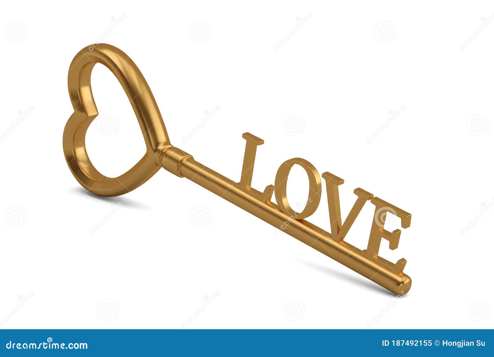 Gold Heart Key Isolated on White Background. 3D Illustration Stock ...