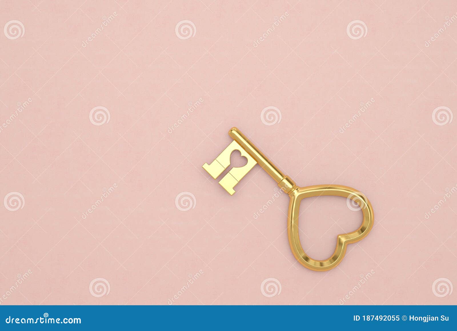 Gold Heart Key on Pink Background. 3D Illustration Stock Illustration ...