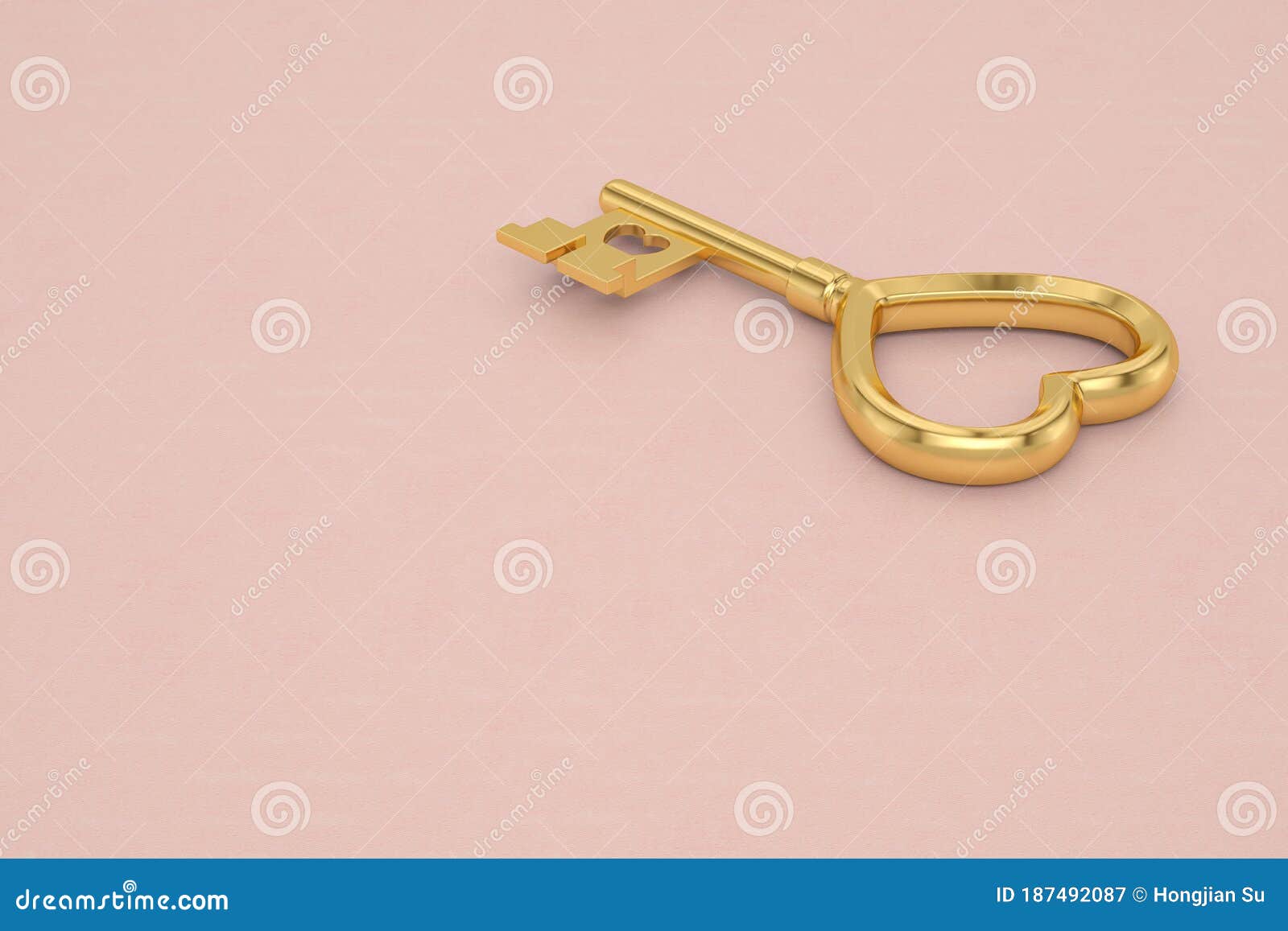 Gold Heart Key on Pink Background. 3D Illustration Stock Illustration ...