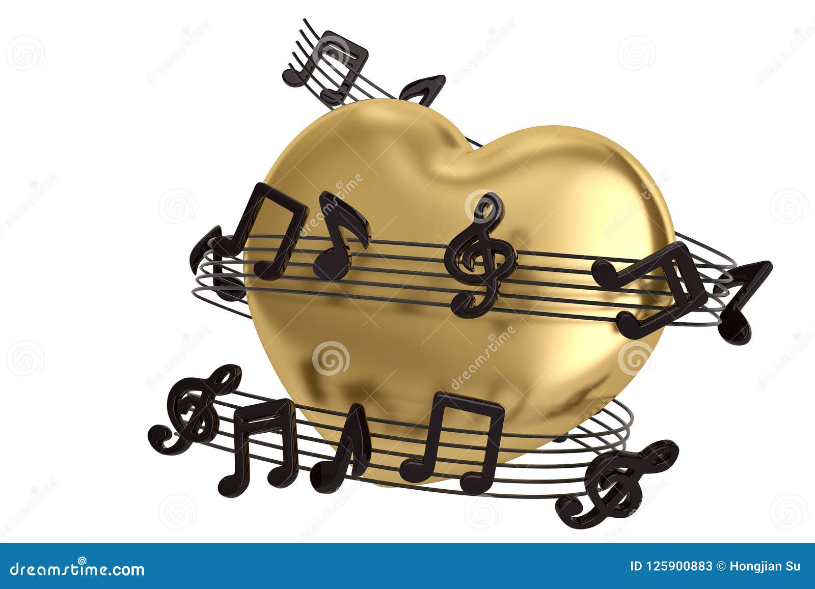 Gold Heart and Music Notes.3D Illustration. Stock Illustration ...