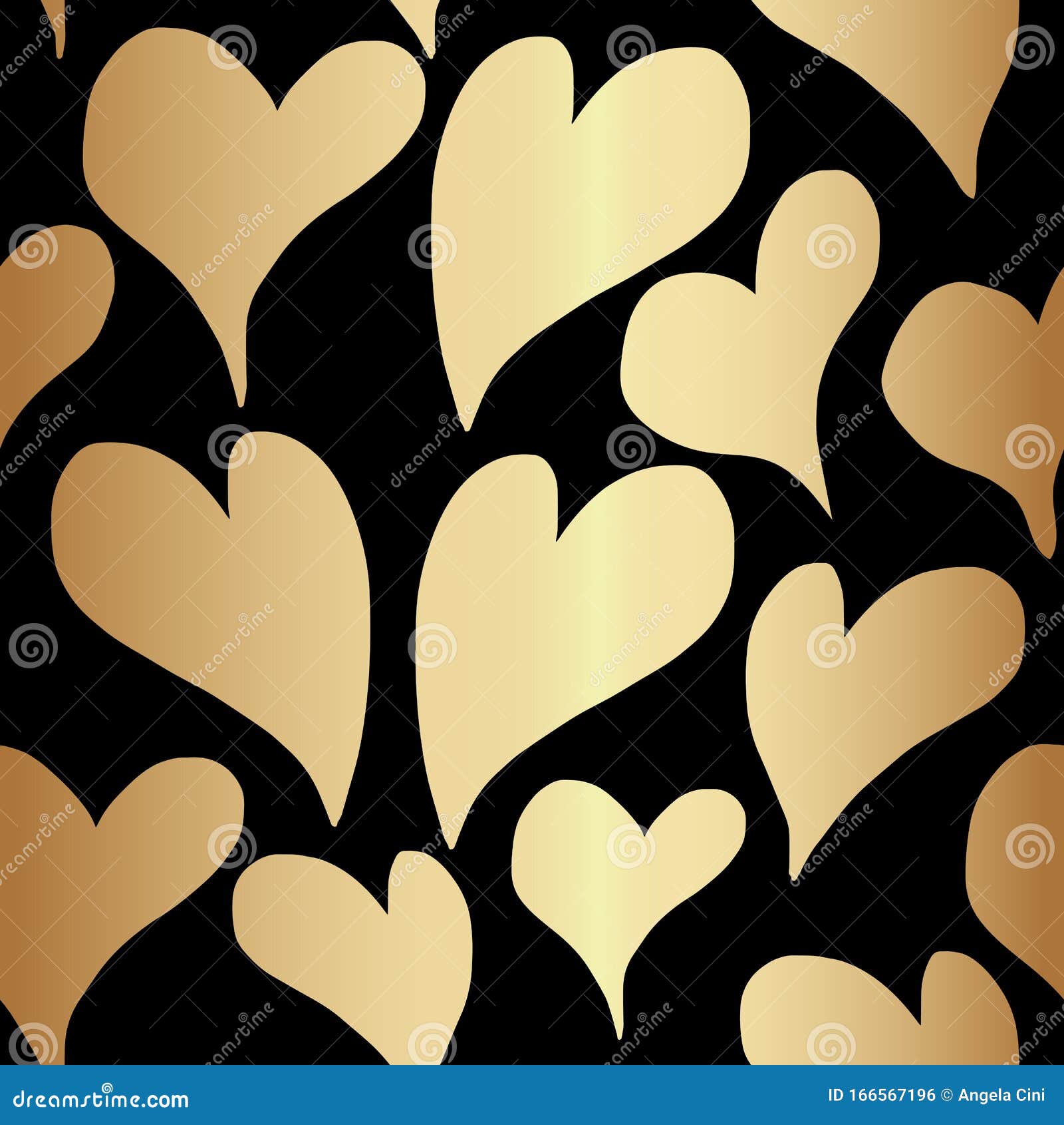 Gold Heart Seamless Pattern Design on Black Background Stock Vector ...