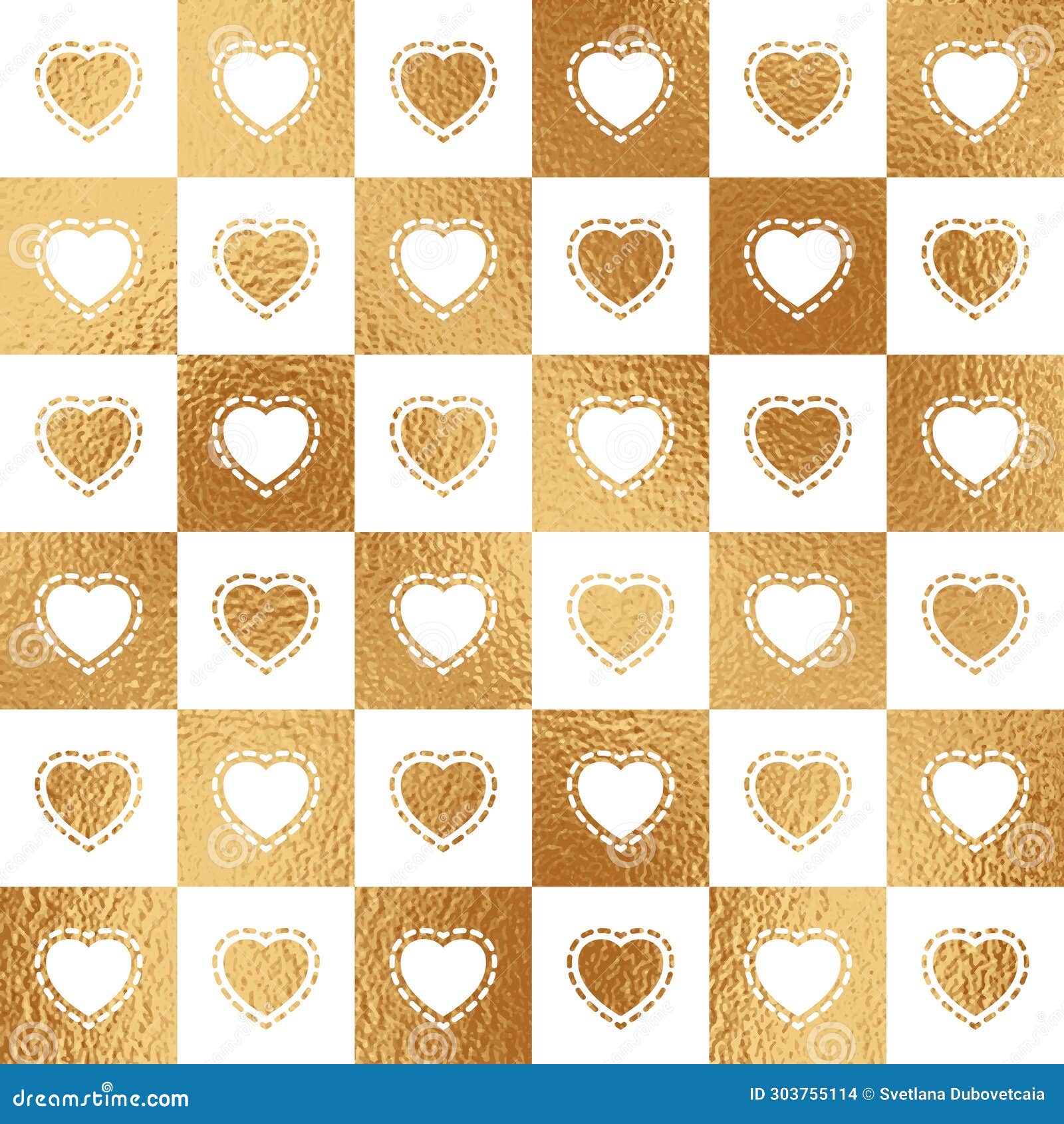 Gold Heart Seamless Pattern Repeating Golden Hearts Background