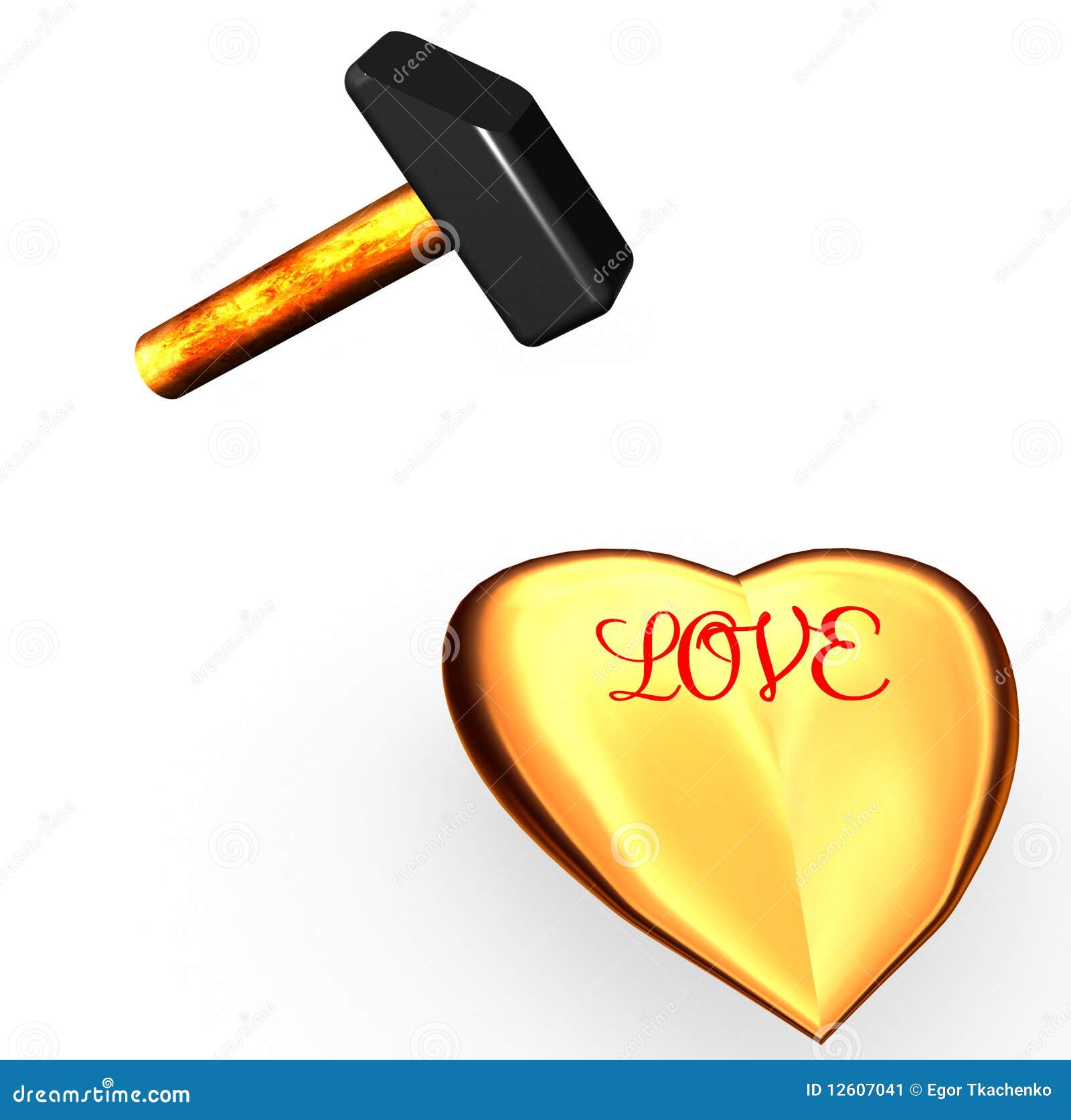 Gold Heart on Which Strike a Hammer. Stock Illustration - Illustration ...