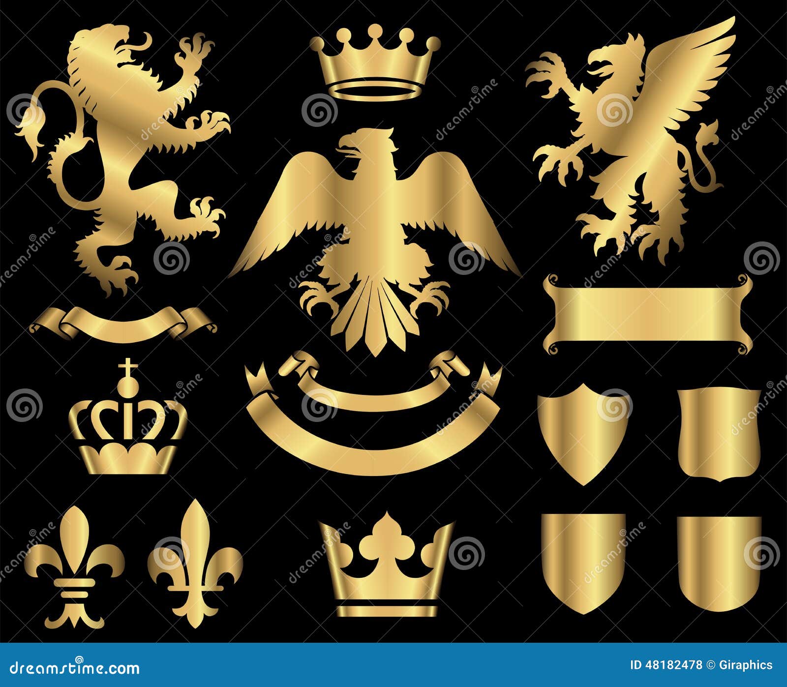 Gold Heraldry Shield With Horse Vector Illustration | CartoonDealer.com ...