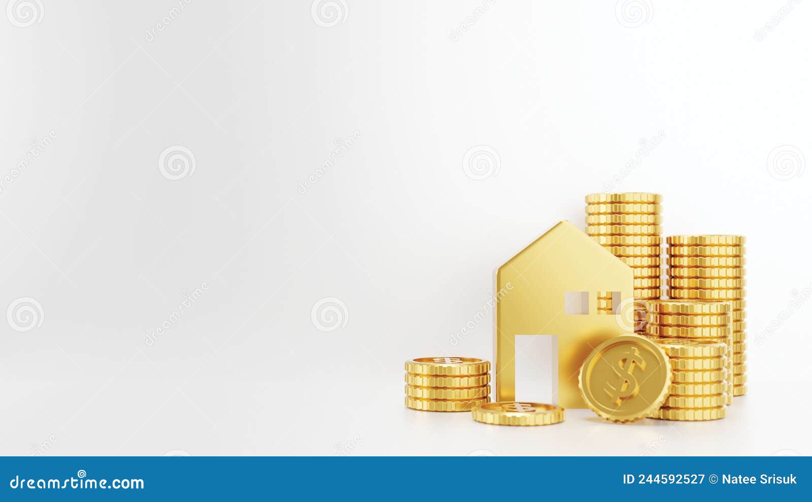 Gold Home and Coins on White Background 3D Render Stock Illustration ...