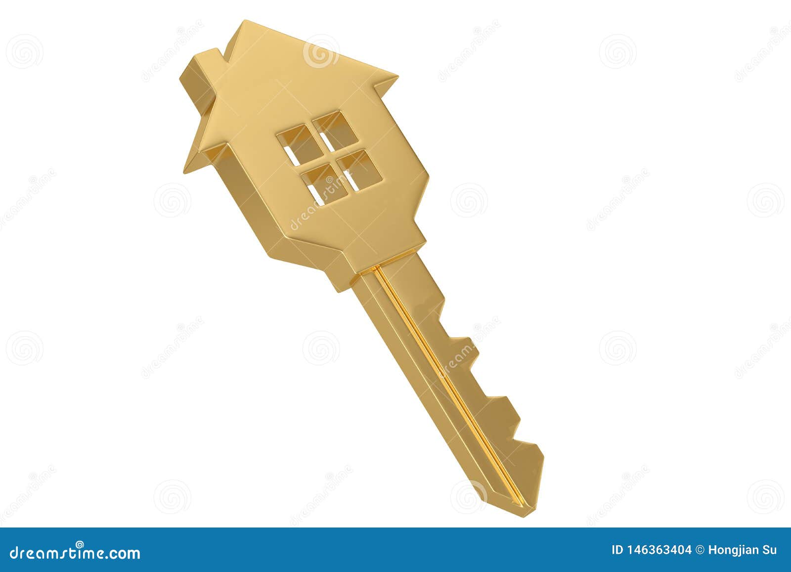 Gold House Key Isolated on White Background 3D Illustration Stock ...
