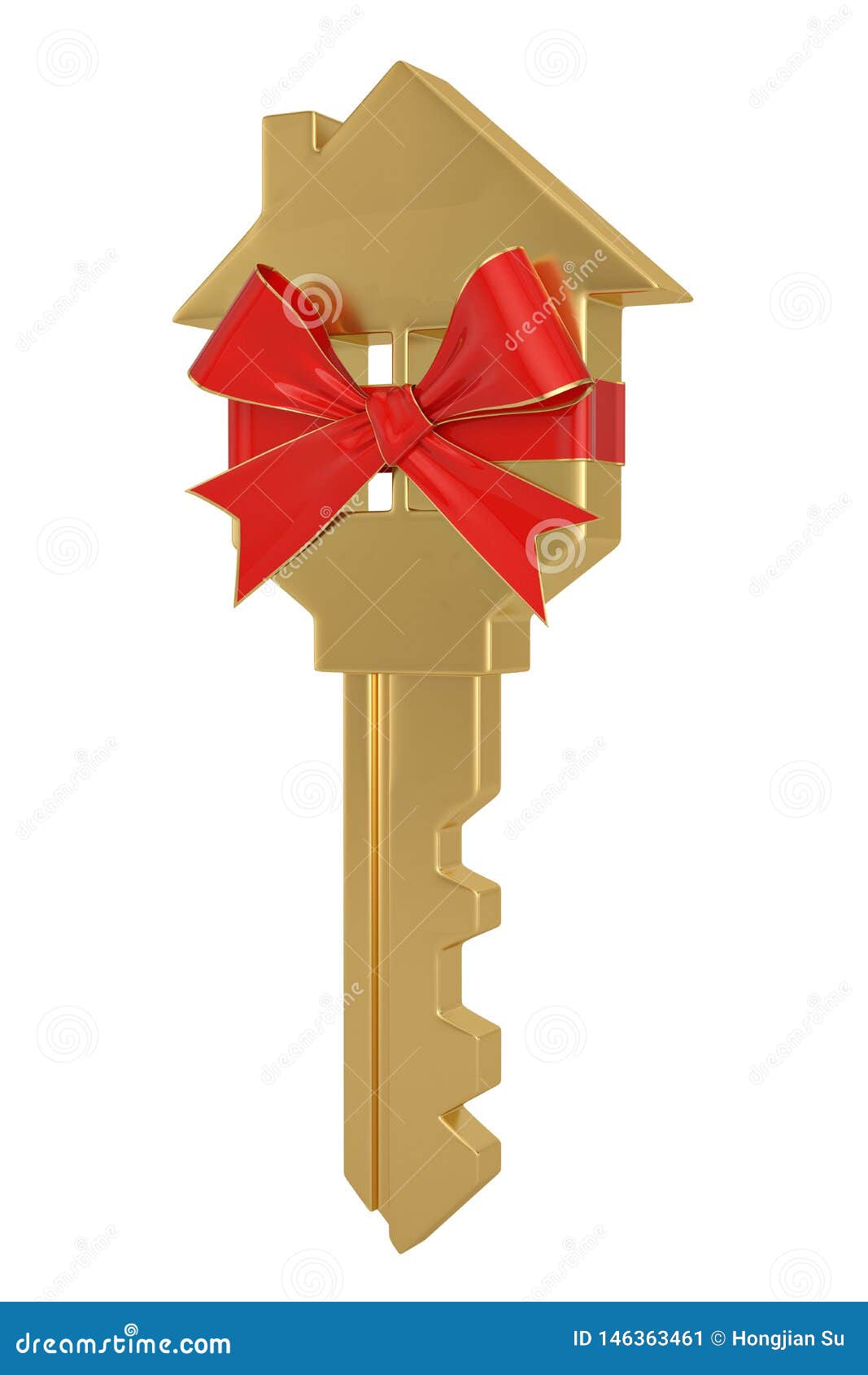 Gold House Key Isolated on White Background 3D Illustration Stock ...