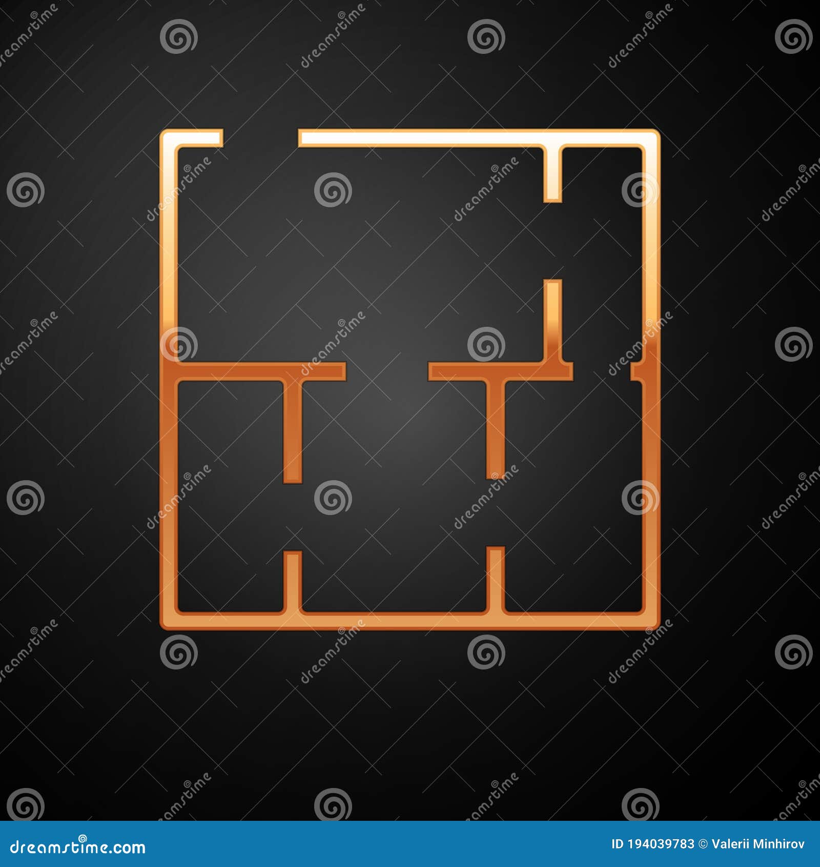 Gold House Plan Icon Isolated on Black Background. Vector Stock Vector ...