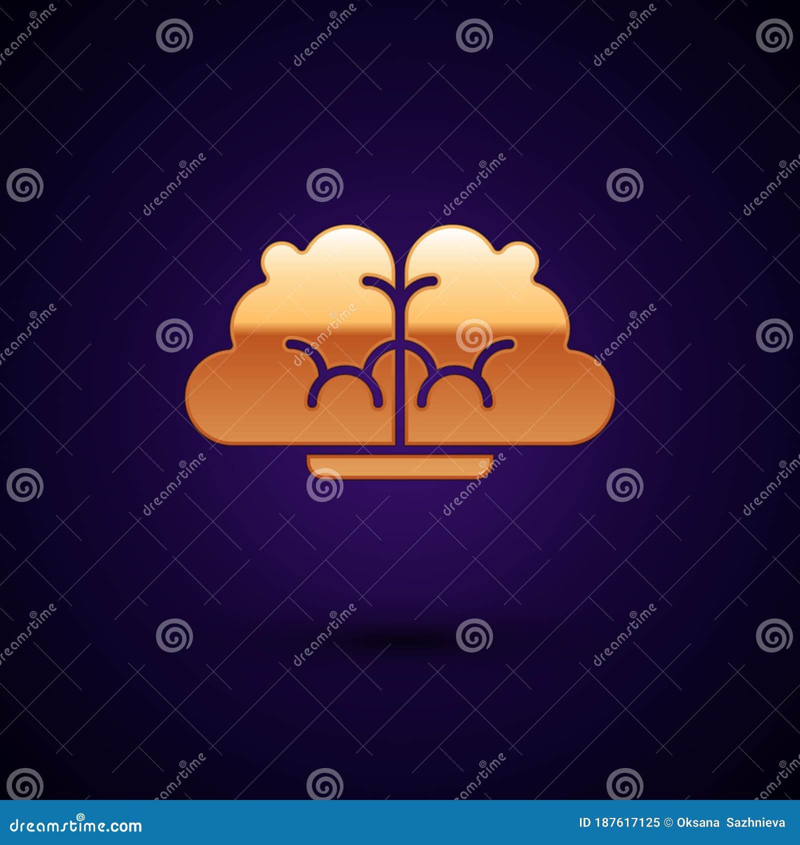 Gold Human Brain Icon Isolated on Black Background. Vector Illustration ...