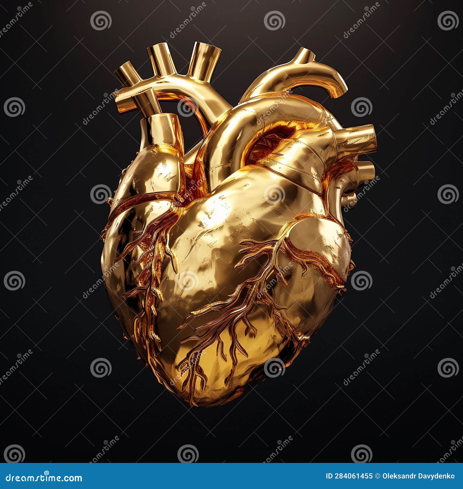 Gold Human Heart Isolated on Black Background. Generative AI Stock ...