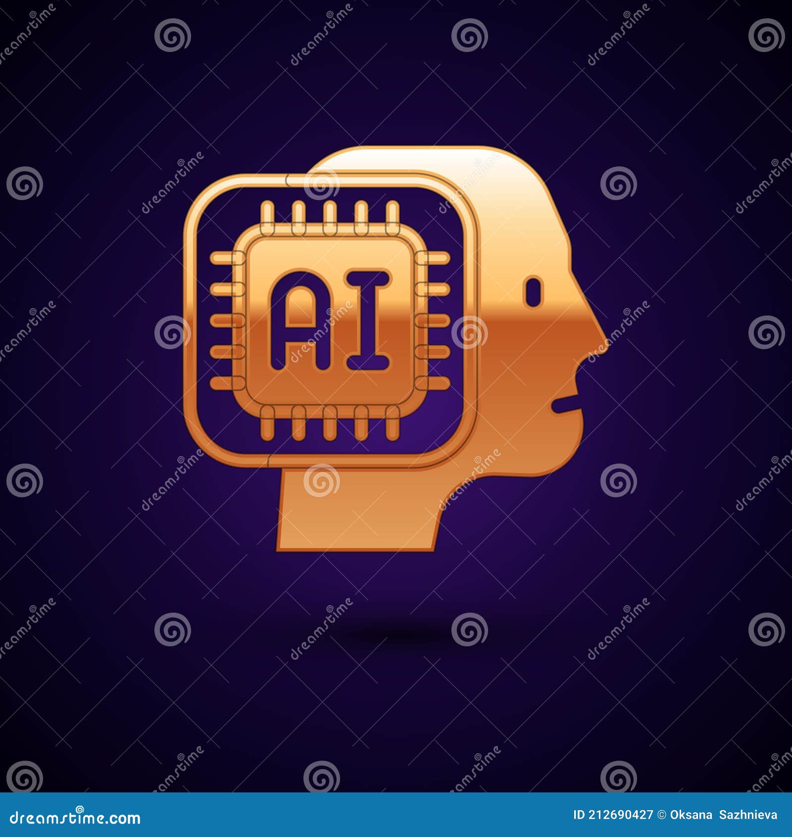 Gold Humanoid Robot Icon Isolated on Black Background. Artificial ...