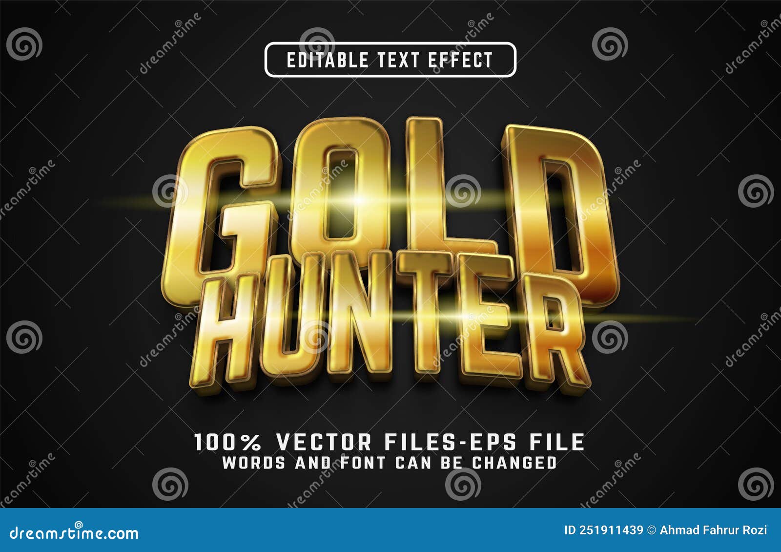 Gold Hunter 3d Text Effect Premium Vectors Stock Vector - Illustration of editable, font: 251911439
