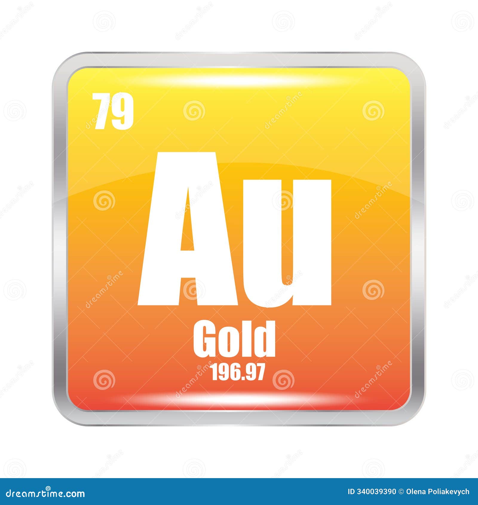 Gold Icon. Au Chemical Element. Atomic Number 79. Mass 196.97. Yellow ...